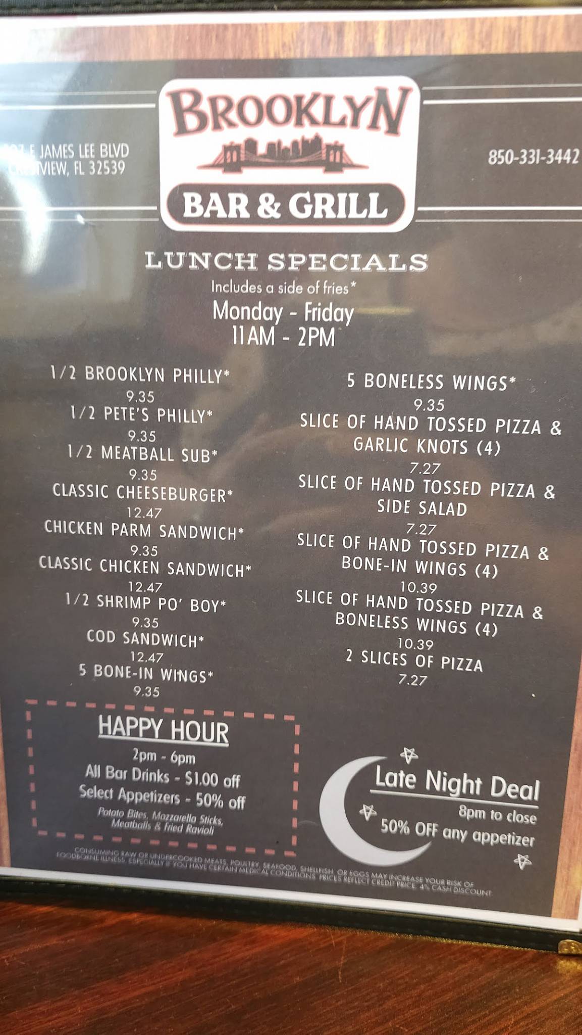 Menu at Brooklyn Bar & Grill, Crestview
