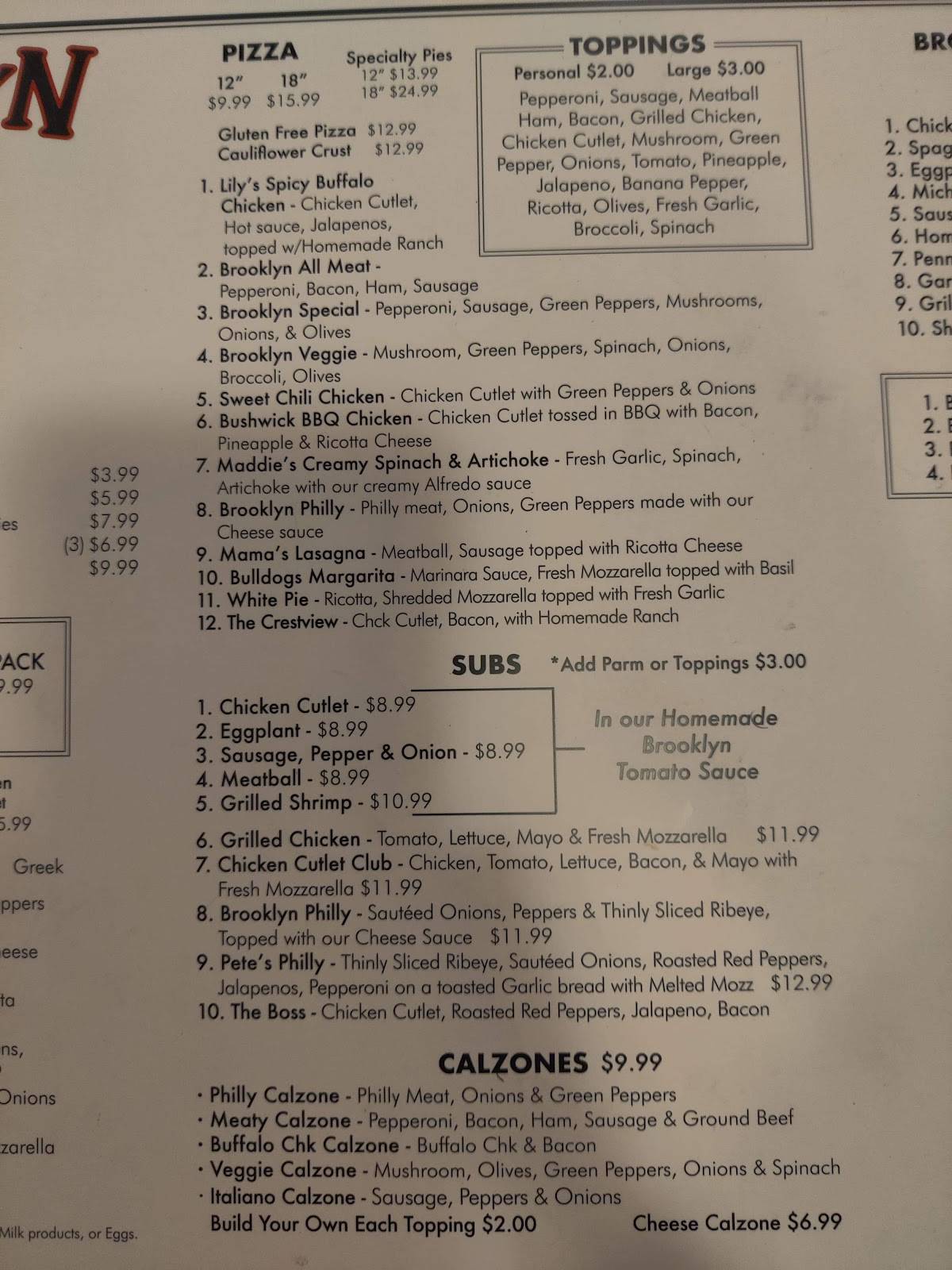 Menu at Brooklyn Pizza pizzeria, Crestview