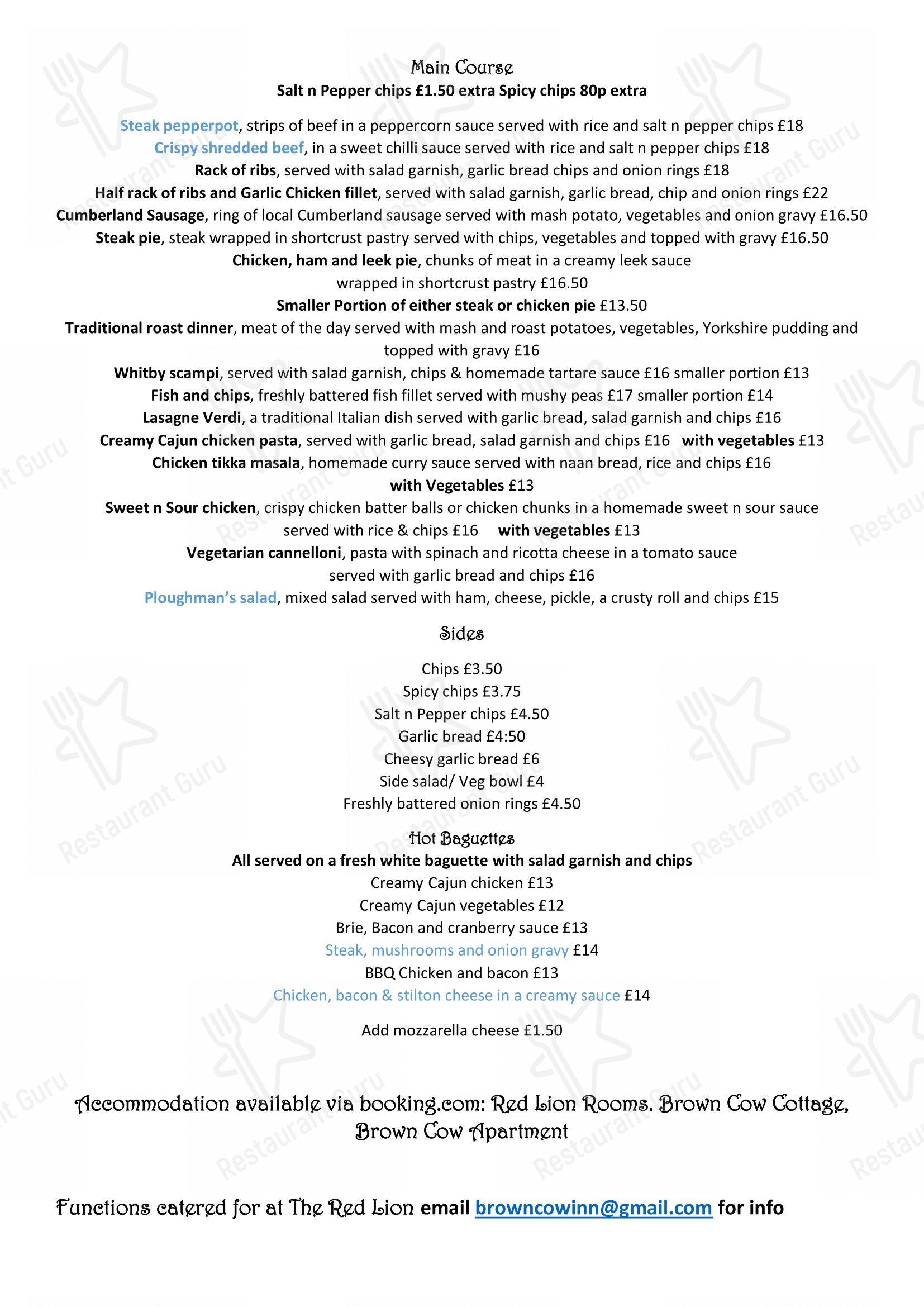 Menu at Brown Cow pub & bar, Dalton-in-Furness