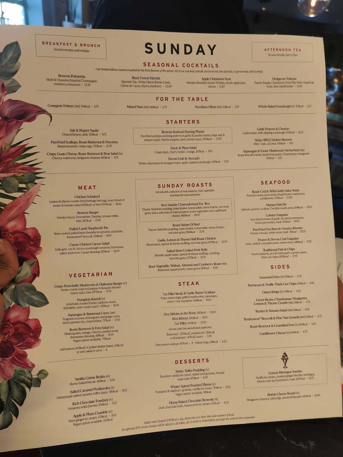 Menu at Browns Ruislip restaurant, Ruislip