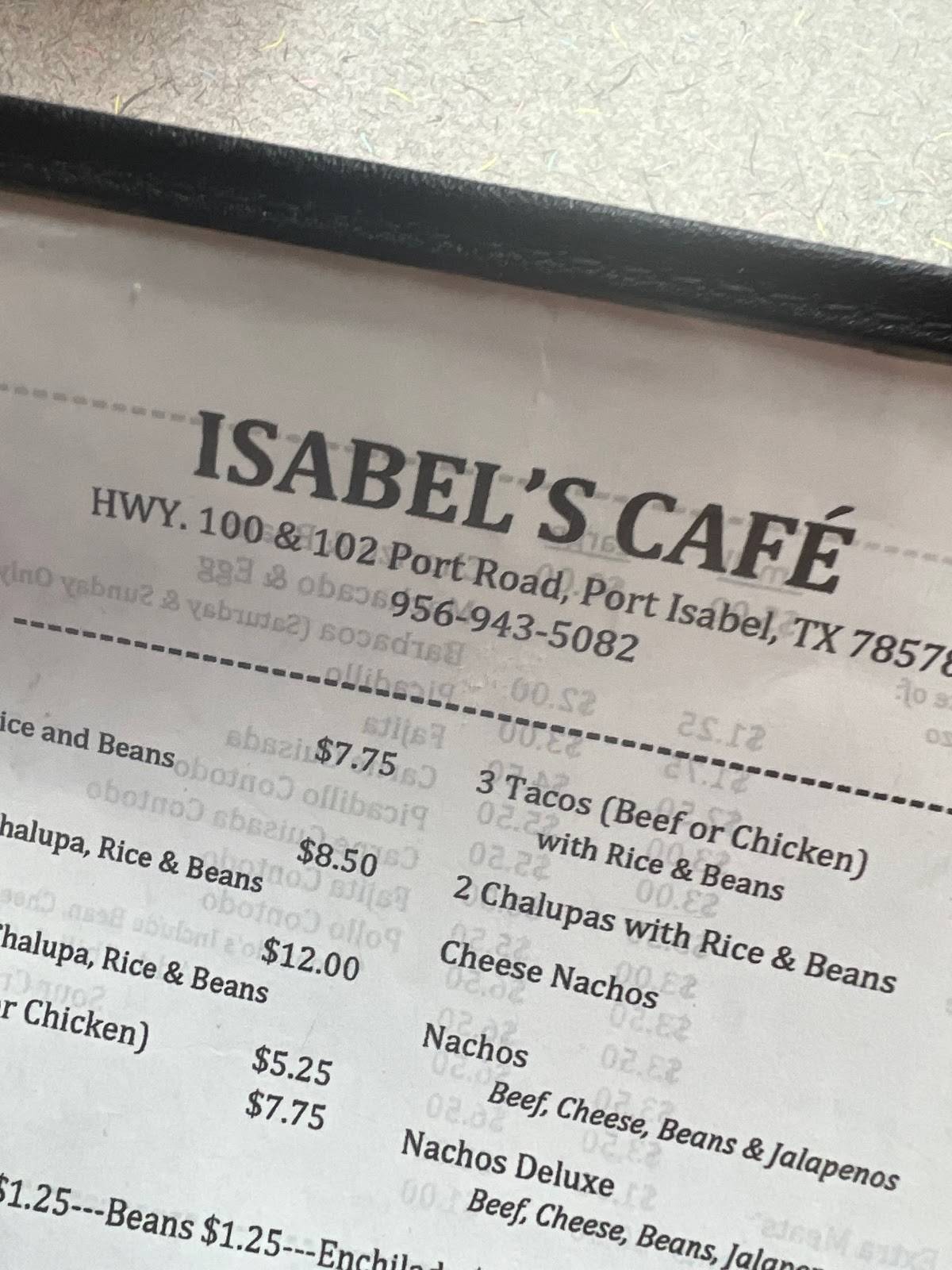 Menu at Isabel's Cafe, Port Isabel