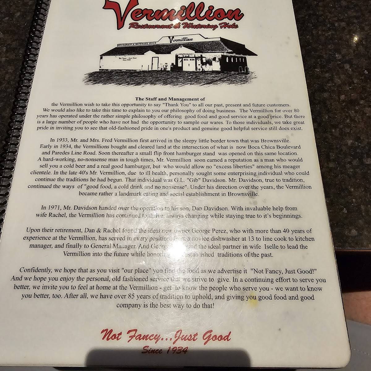 Menu at Vermillion Restaurant and Watering Hole, Brownsville