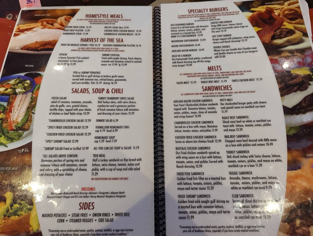 Menu at Vermillion Restaurant and Watering Hole, Brownsville