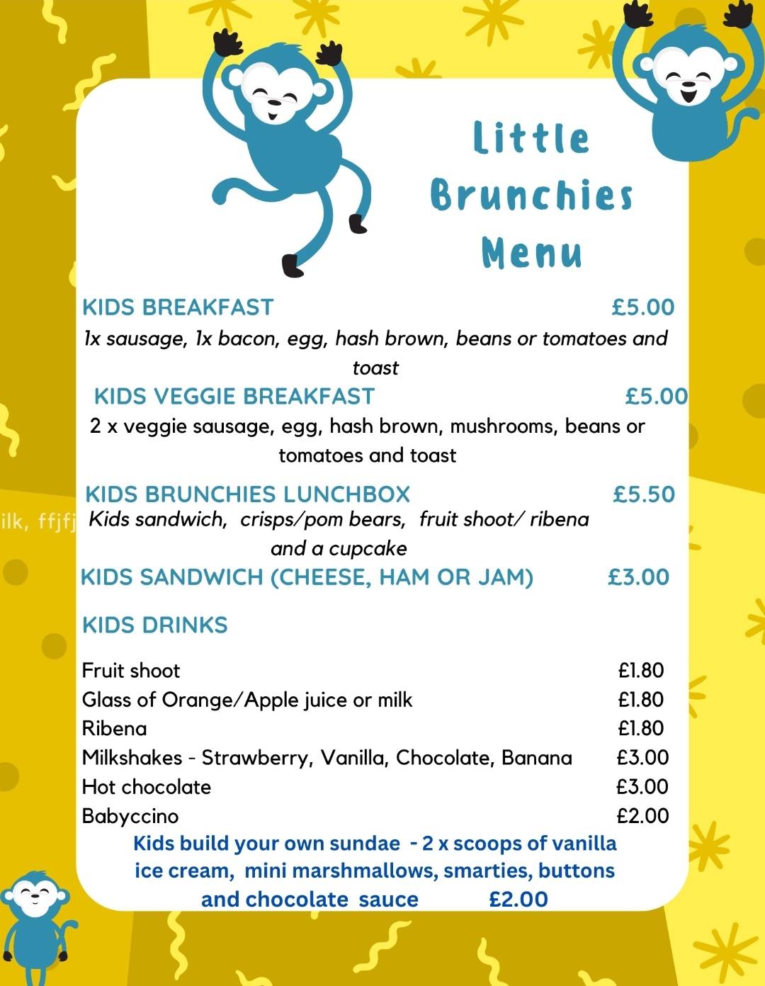 Menu at Brunchies cafe, Leicester