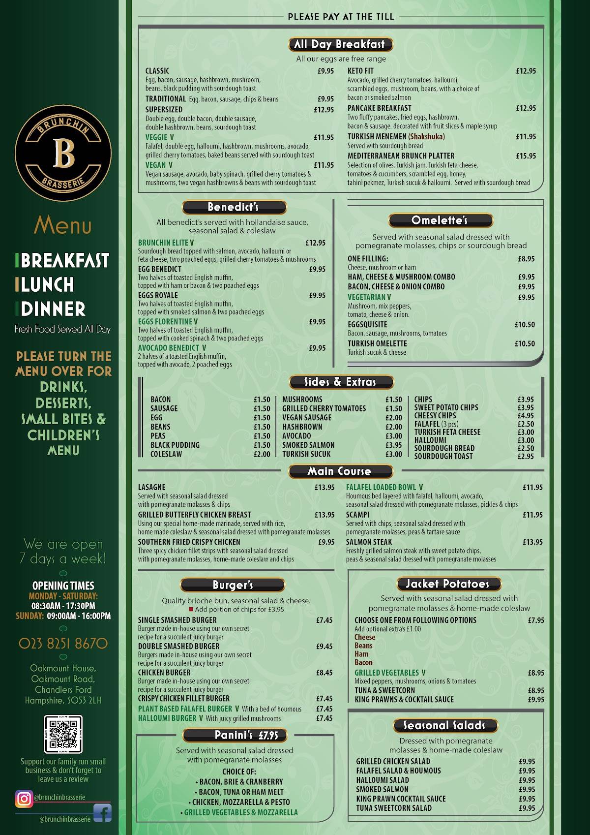Menu at Brunchin Brasserie cafe, Eastleigh