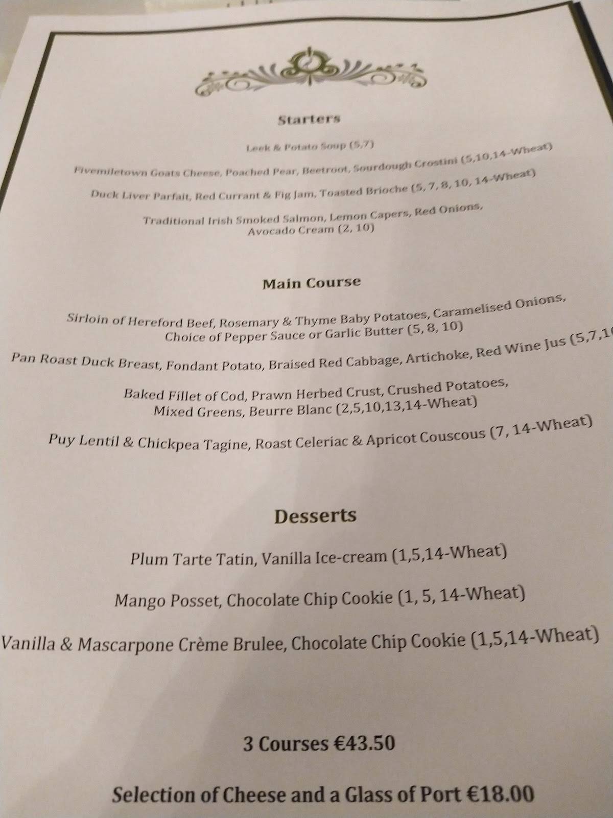 Menu at Brunel Restaurant, Rathnew