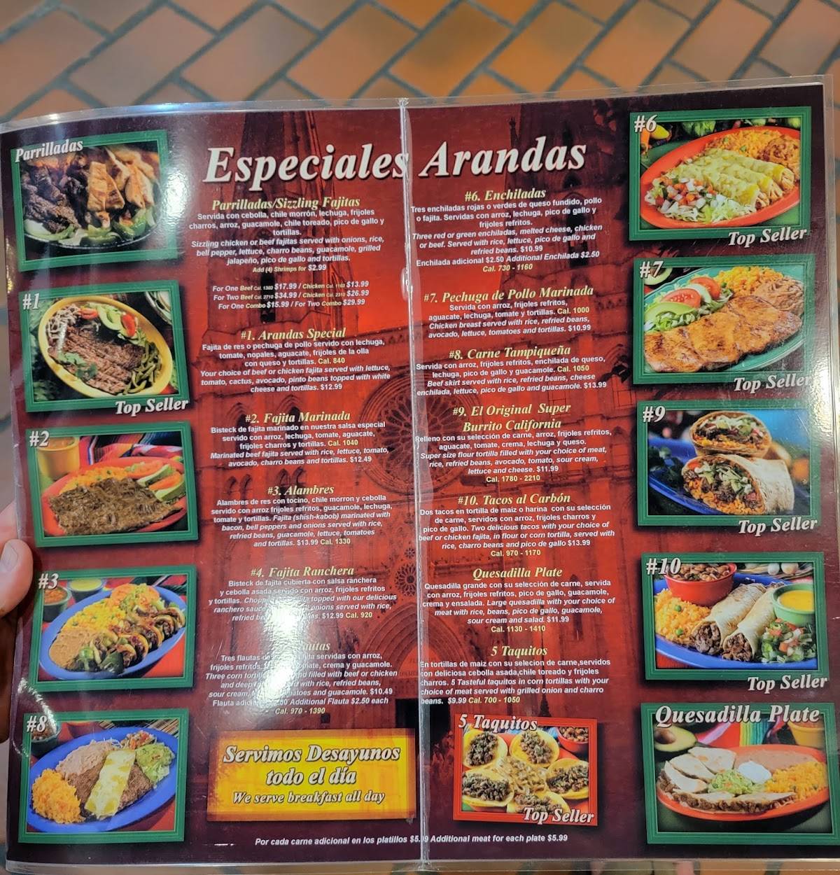 Menu at Taquerias Arandas restaurant, Bryan