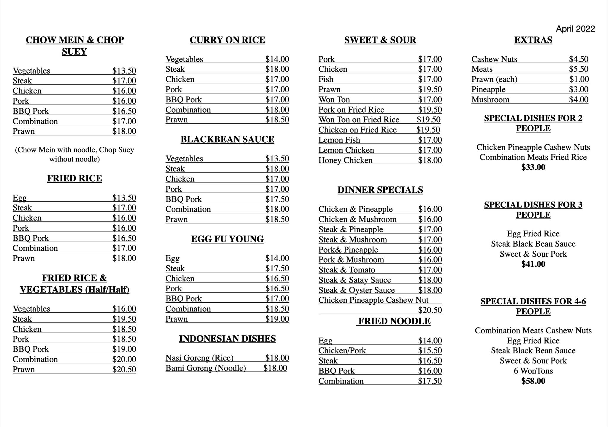 Menu at Bryant Park Takeaways restaurant, Hamilton