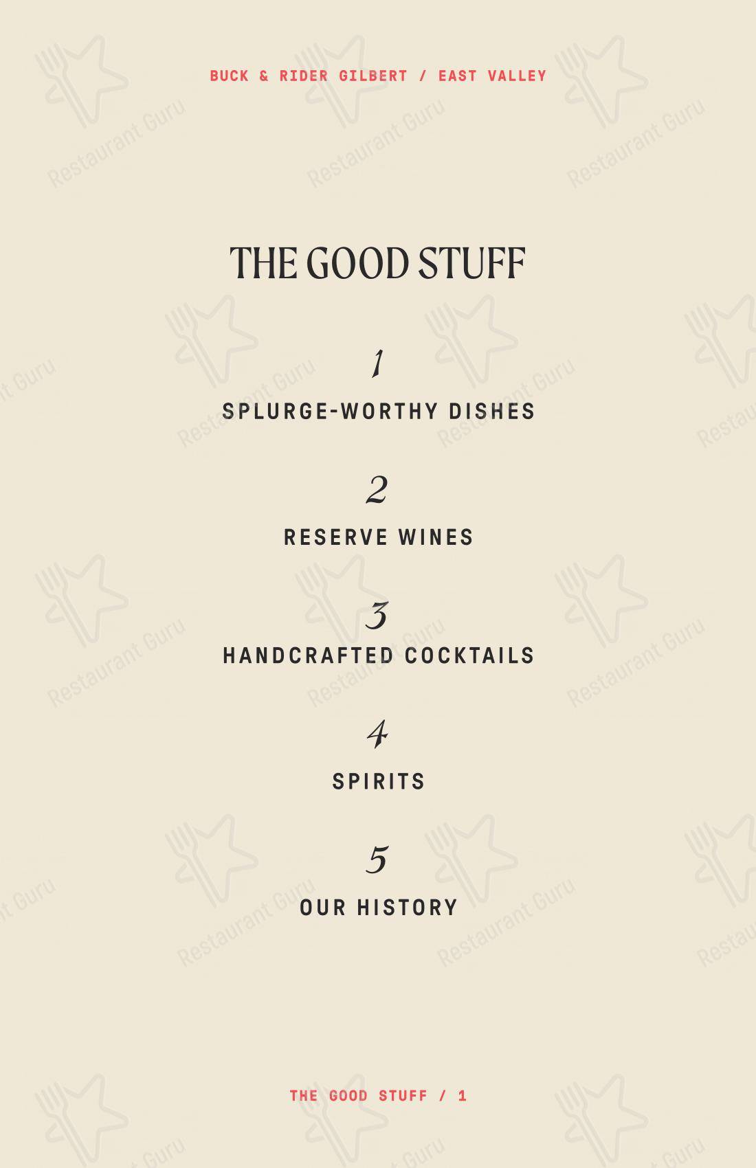 Menu at Buck & Rider Gilbert pub & bar, Gilbert