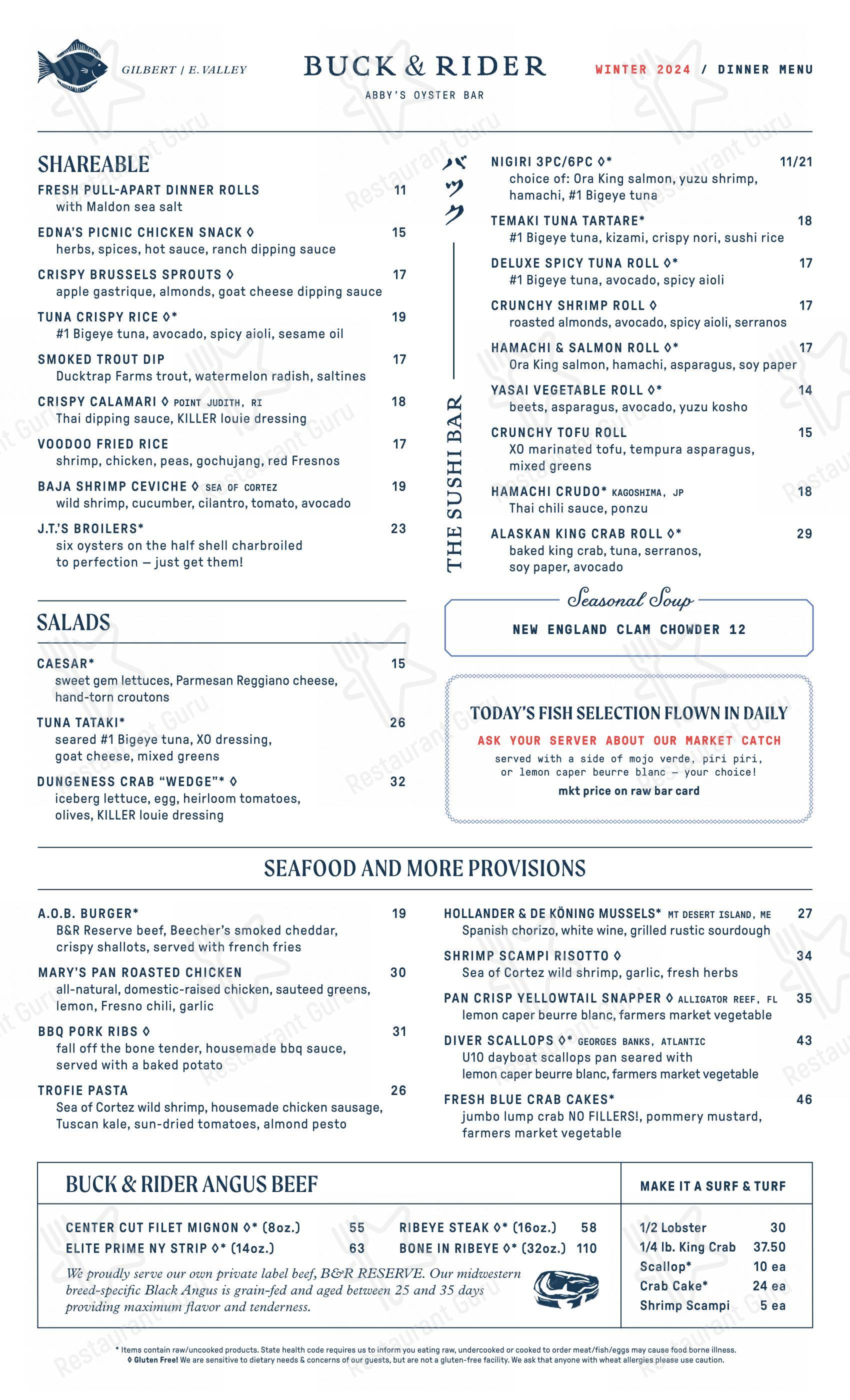 Menu at Buck & Rider Gilbert pub & bar, Gilbert