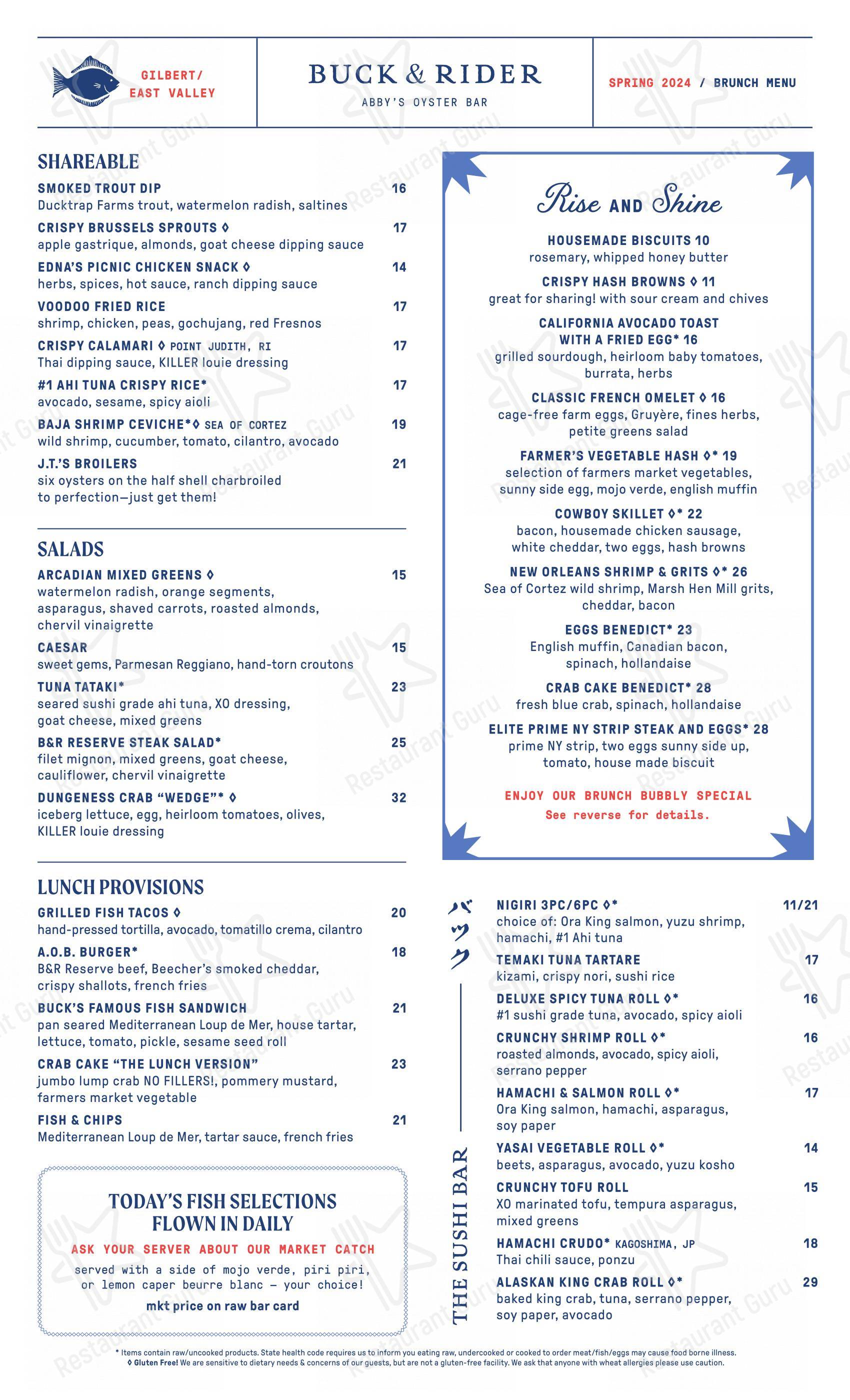 Menu at Buck & Rider Gilbert pub & bar, Gilbert