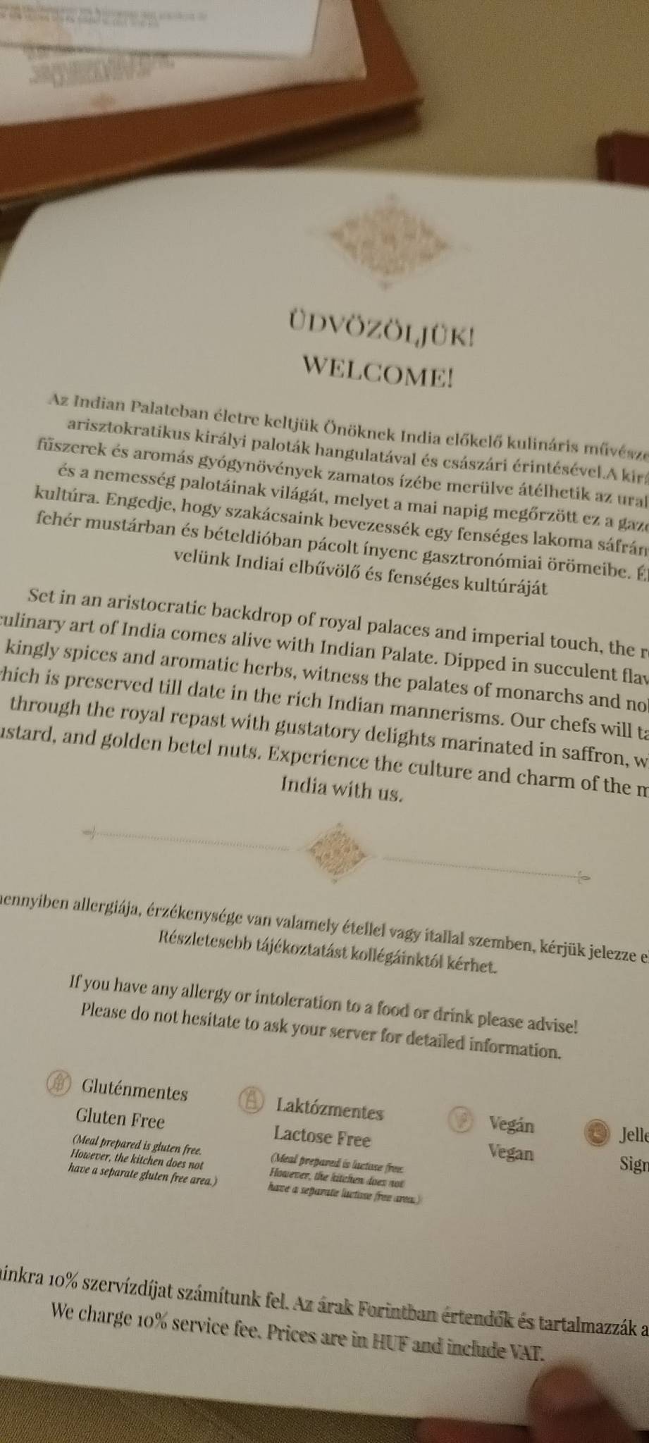 Carta de Indian Palate - Indian Restaurant in Budapest, Budapest