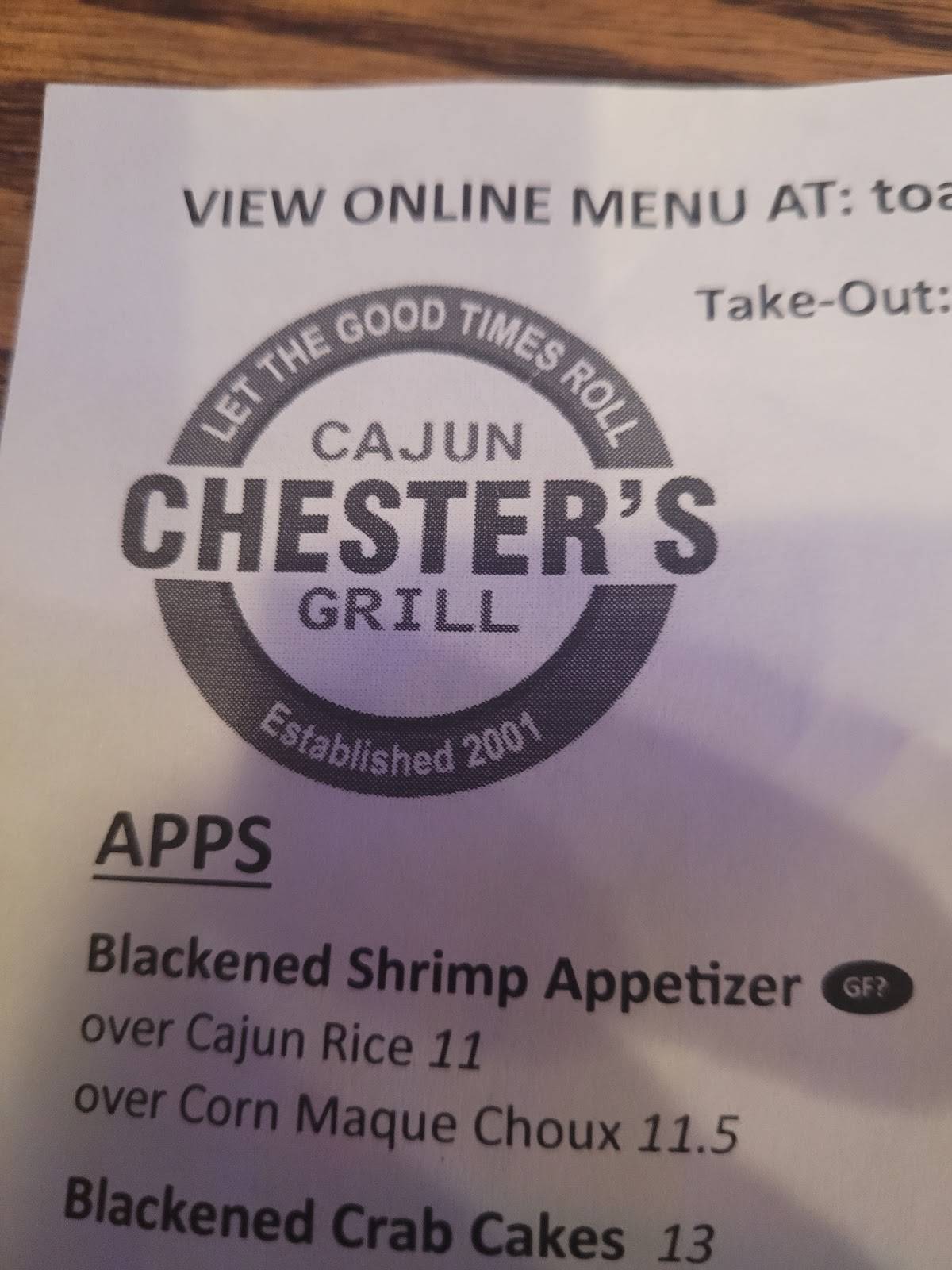 Menu at Chester's Cajun Grill restaurant, Cheektowaga
