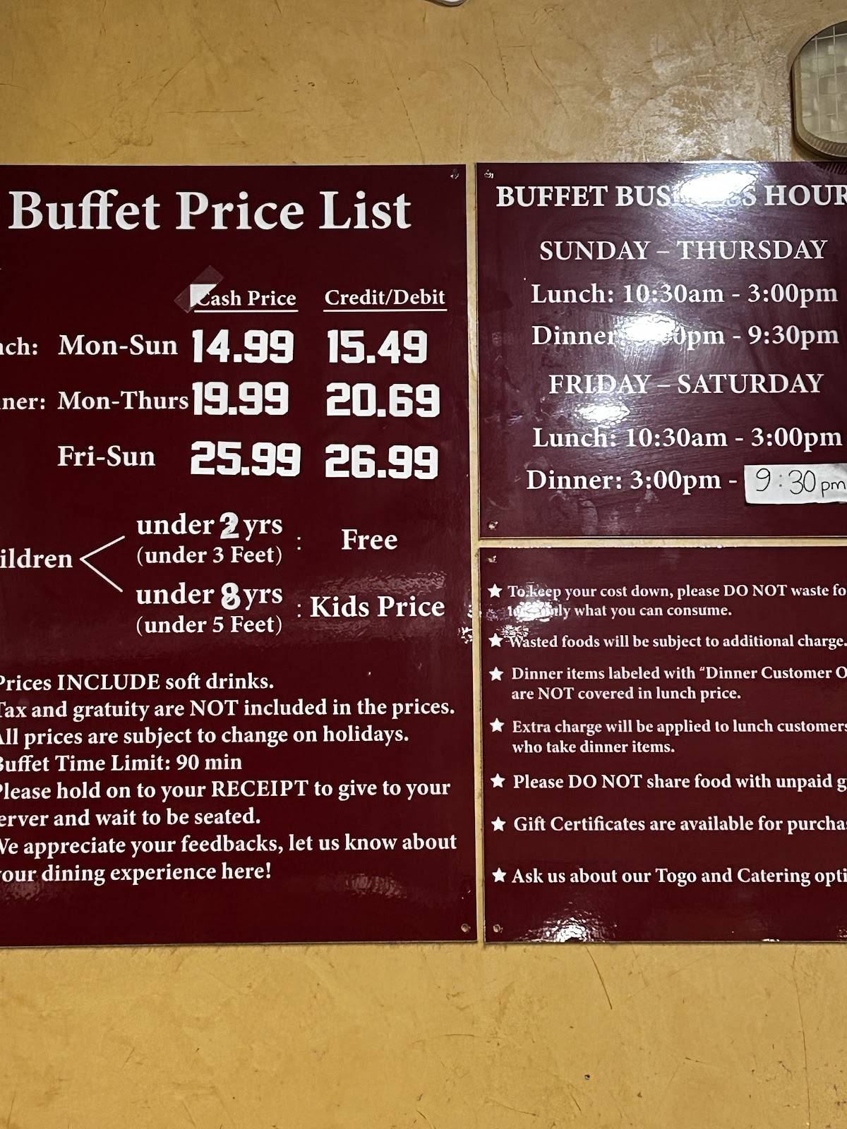 Menu at Buffet@Asia restaurant, Las Vegas, 2380 S Rainbow Blvd