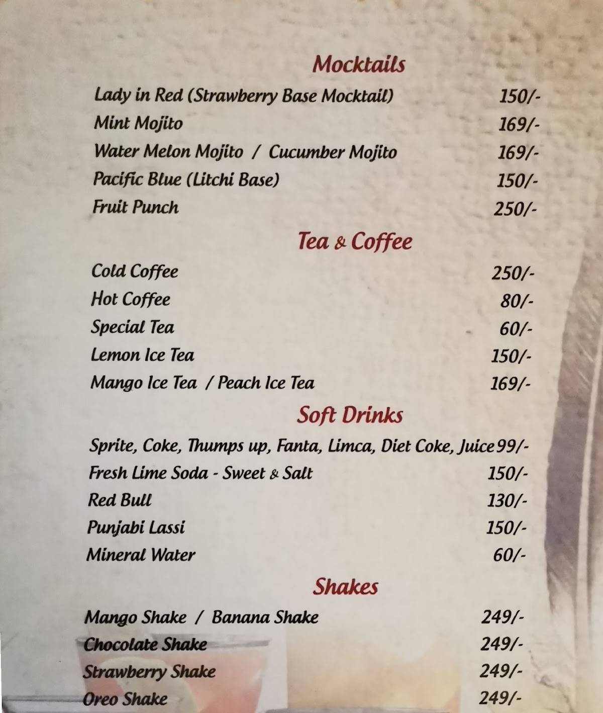 Menu at Buffet Punjab, Ludhiana, SCO-12 Sector 32