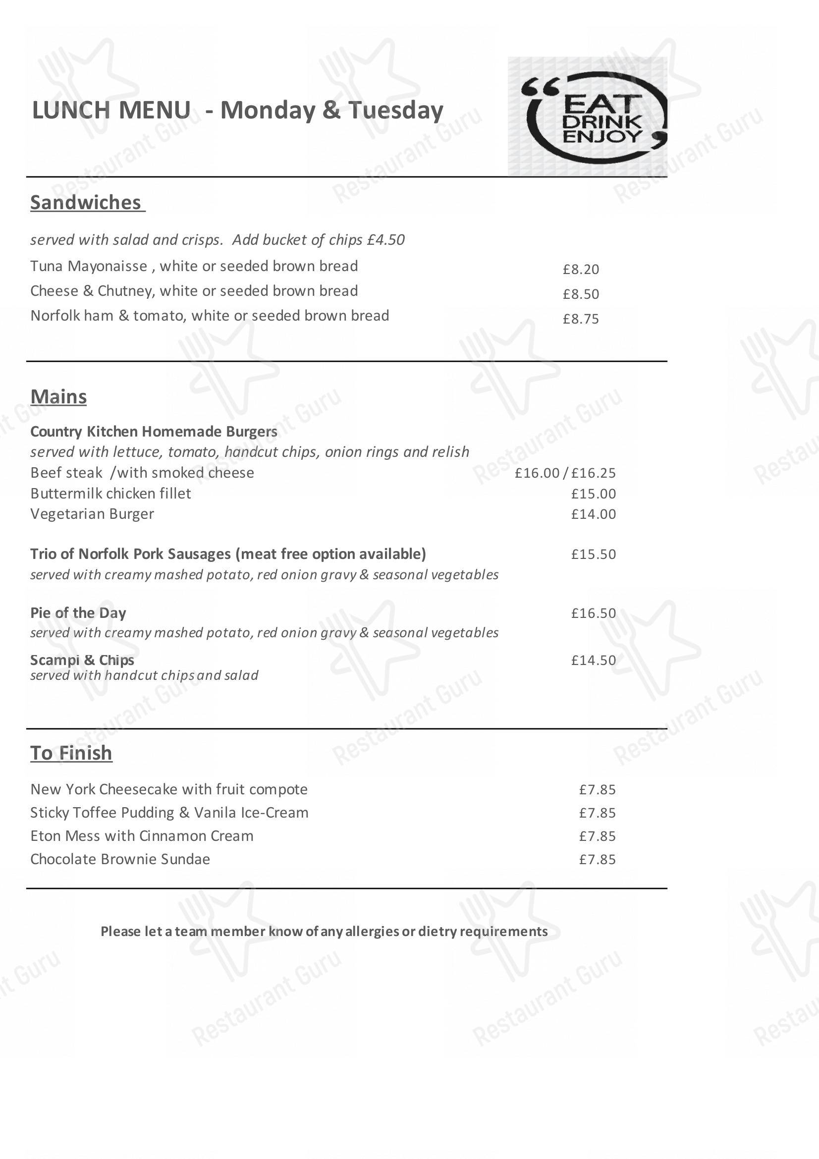 Menu at The Bull Inn pub & bar, Walsingham
