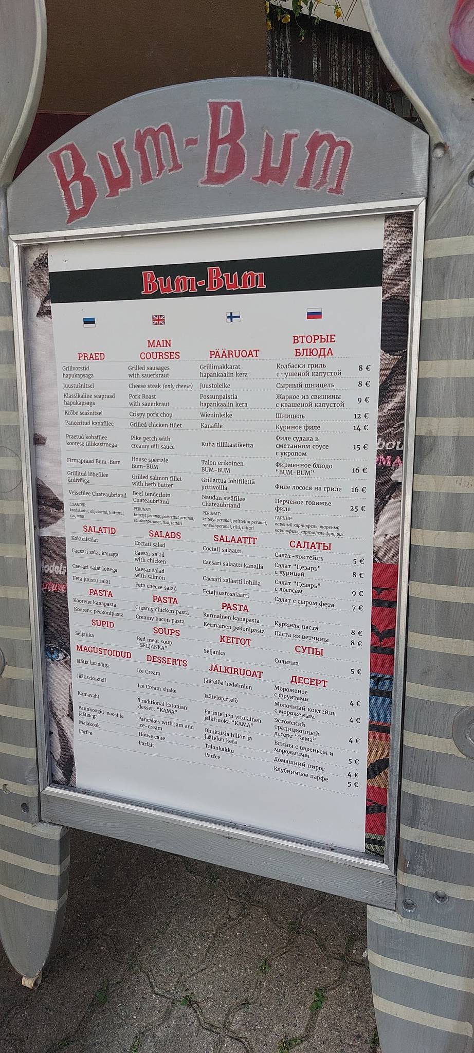Menu at Bum Bum Pubi, Pärnu