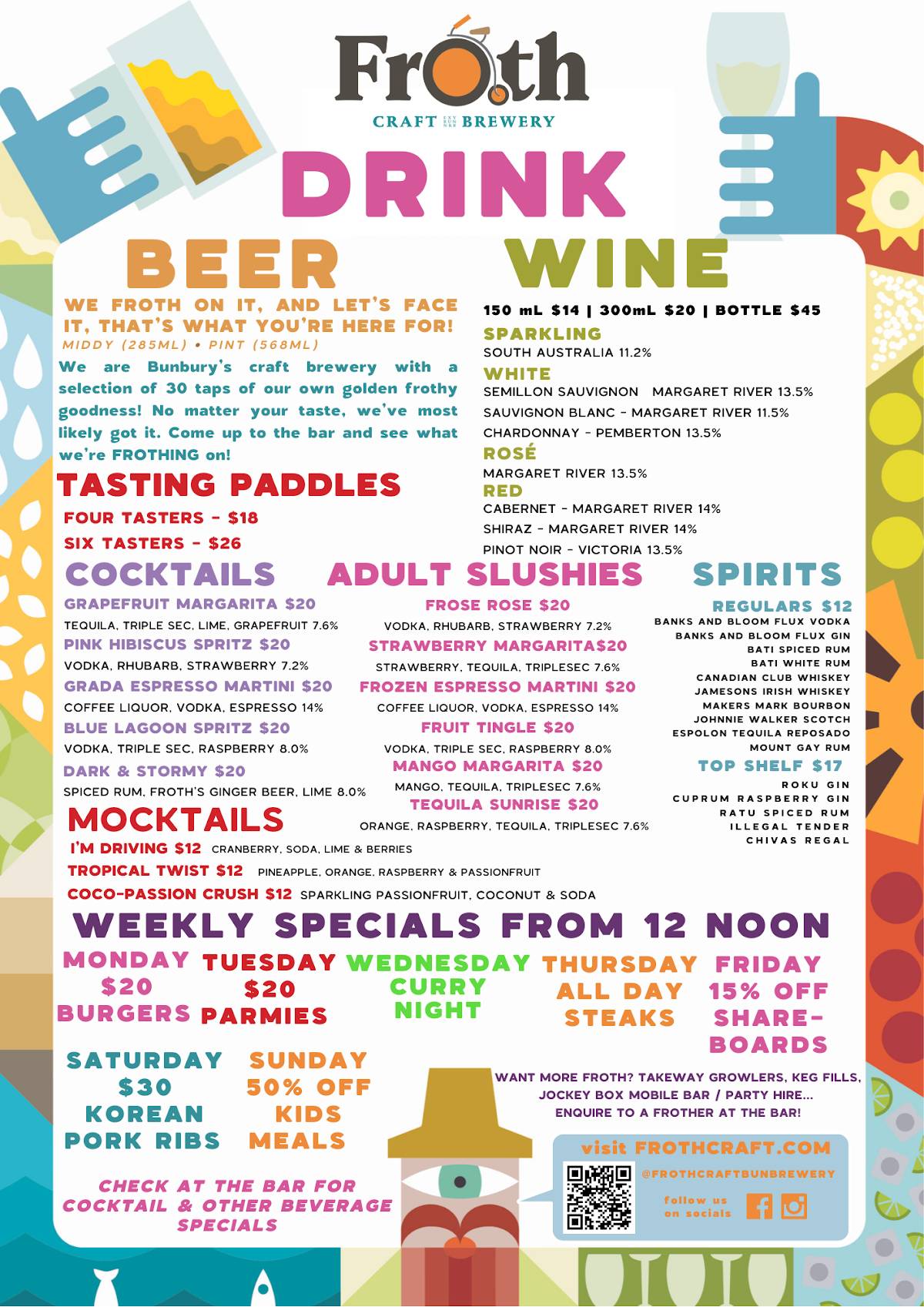 Menu at Froth Craft Bunbury pub & bar, Bunbury