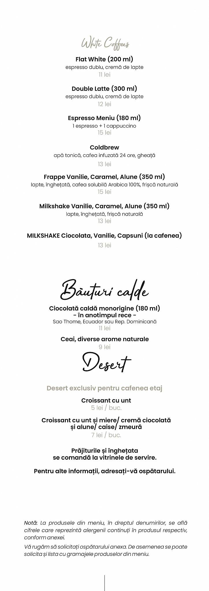 Menu at Buonissimo, Baia Mare
