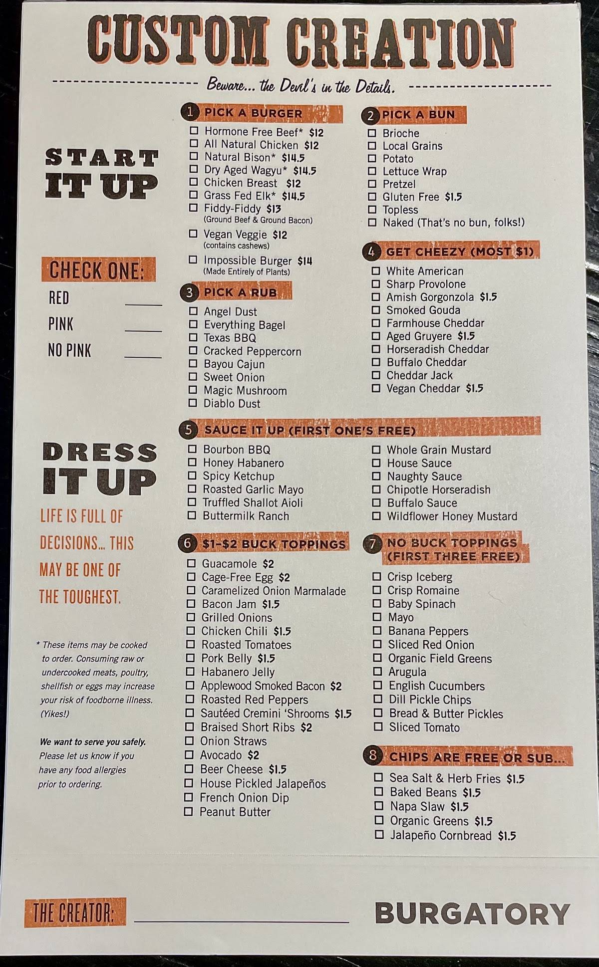 Menu at Burgatory pub & bar, Robinson Township
