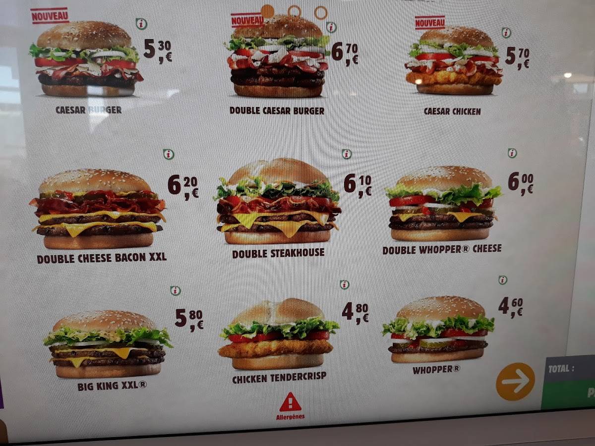 Carta del restaurante Burger King, Massy, 285 Avenue Du Marechal Leclerc