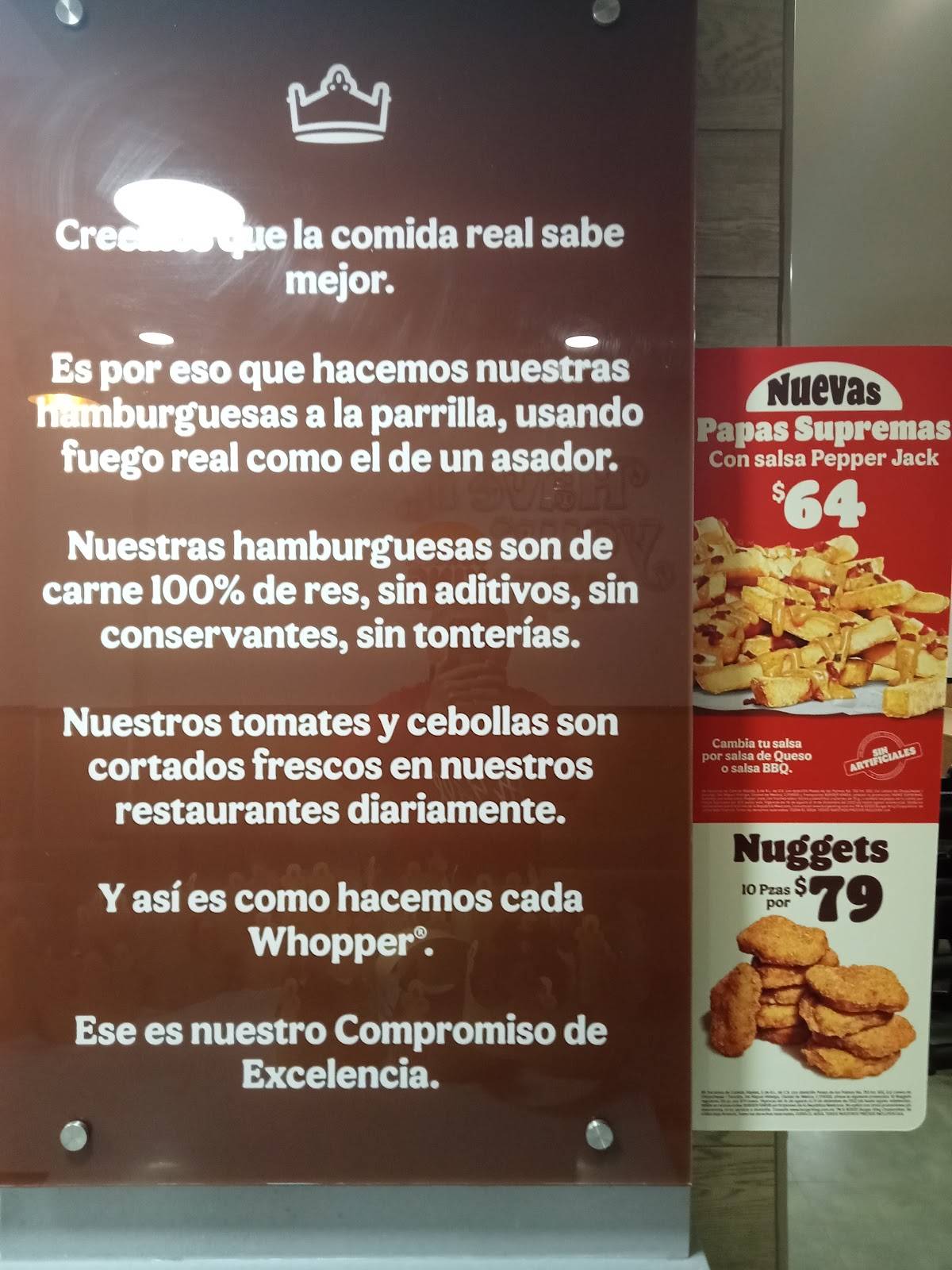 Carta del restaurante Burger King, Tizayuca