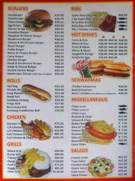 Menu at Burger Lane Road House restaurant, Kempton Park
