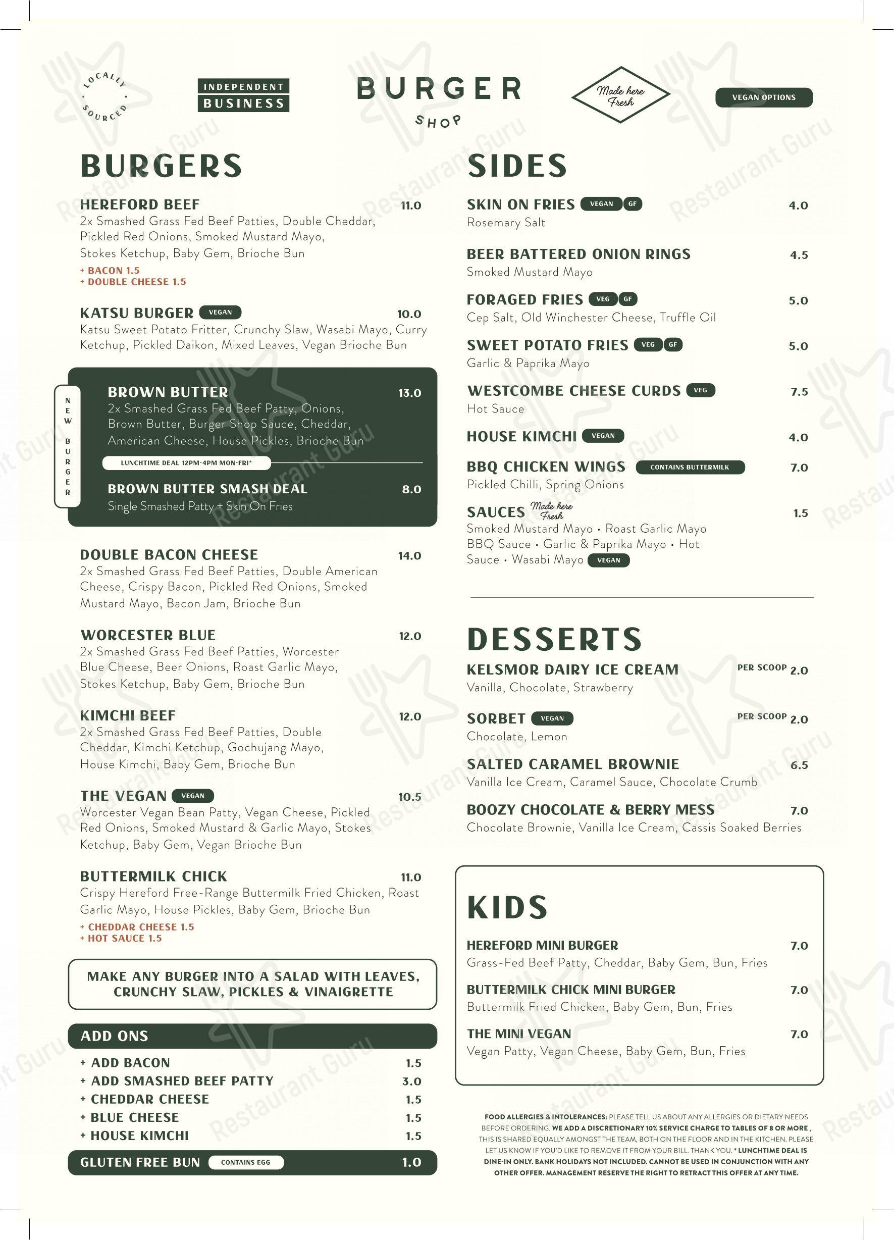 Menu at Burger Shop Hereford restaurant, Hereford, 32 Aubrey St