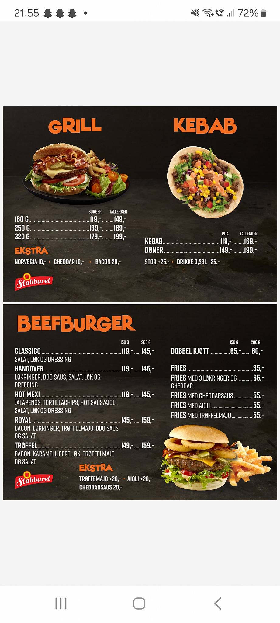 Menu at Burger & fries restaurant, Jessheim, Henrik Bulls veg 46