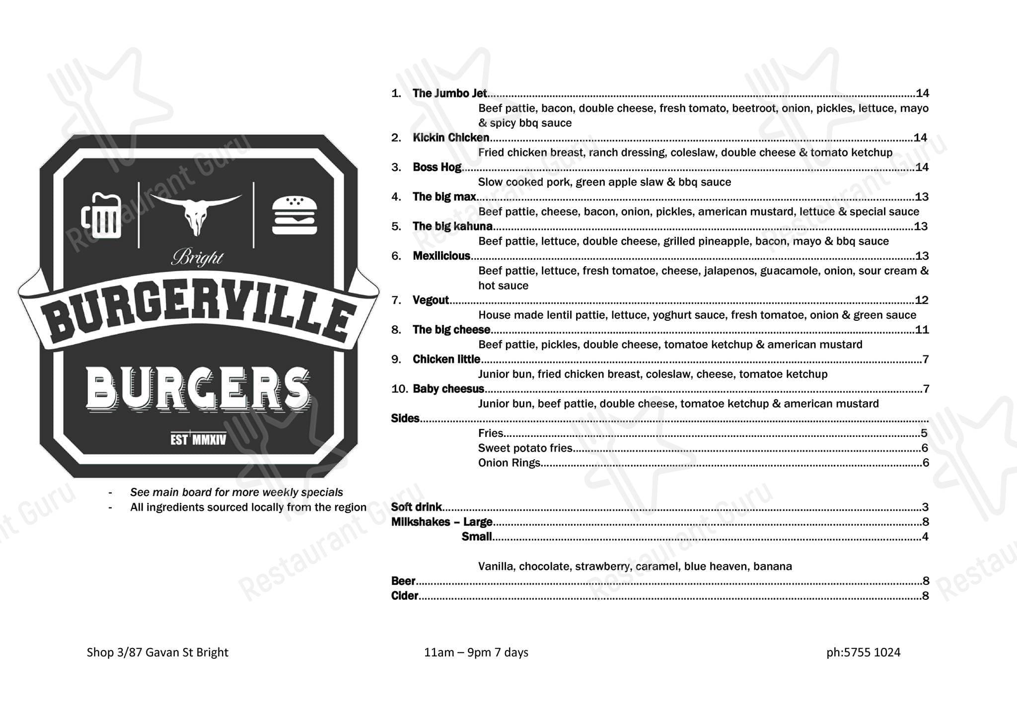 Menu at Burgerville Bright restaurant, Bright
