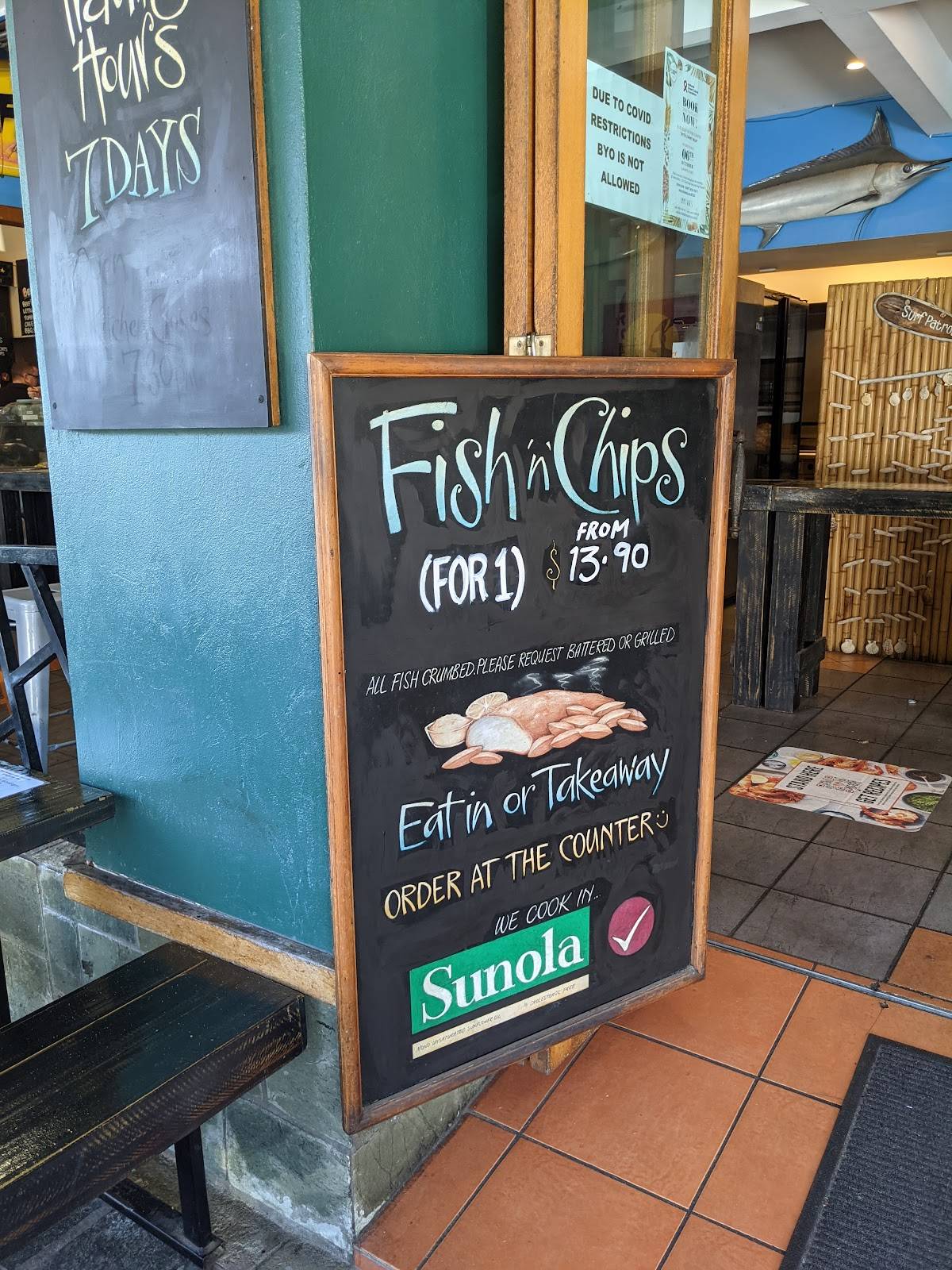Menu at Burleigh Heads Fishmongers restaurant, Burleigh Heads