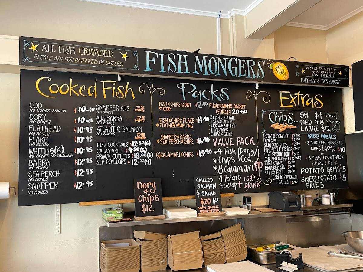 Menu at Burleigh Heads Fishmongers restaurant, Burleigh Heads