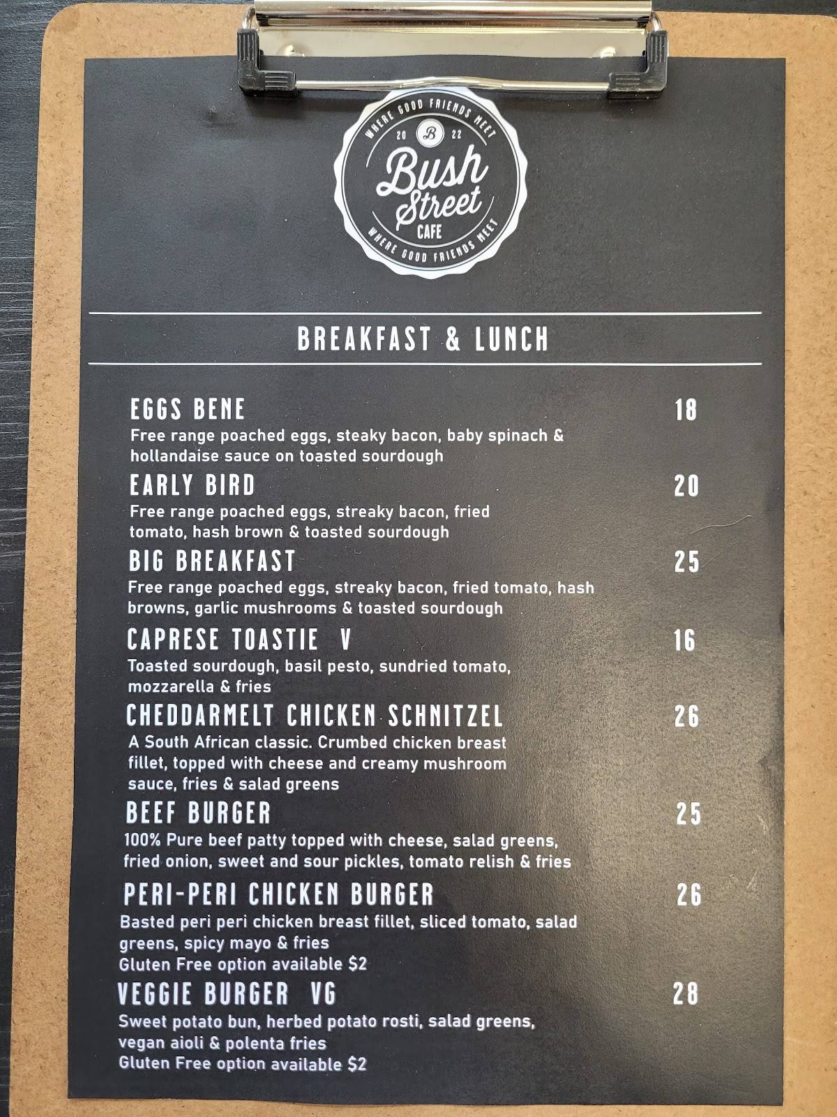 Menu at Bush Street Cafe, Levin