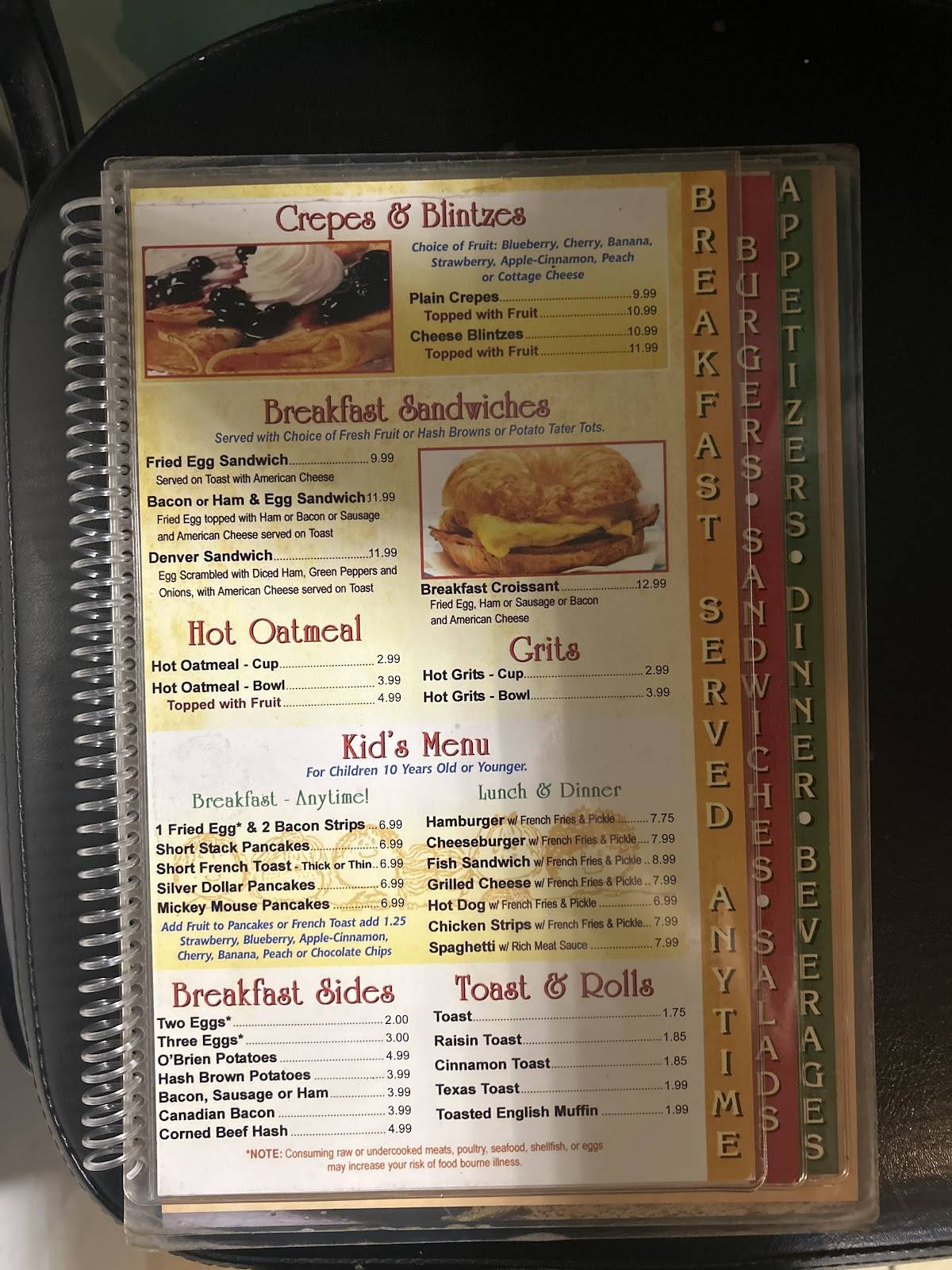 Menu at Busy Bee restaurant, Wonder Lake
