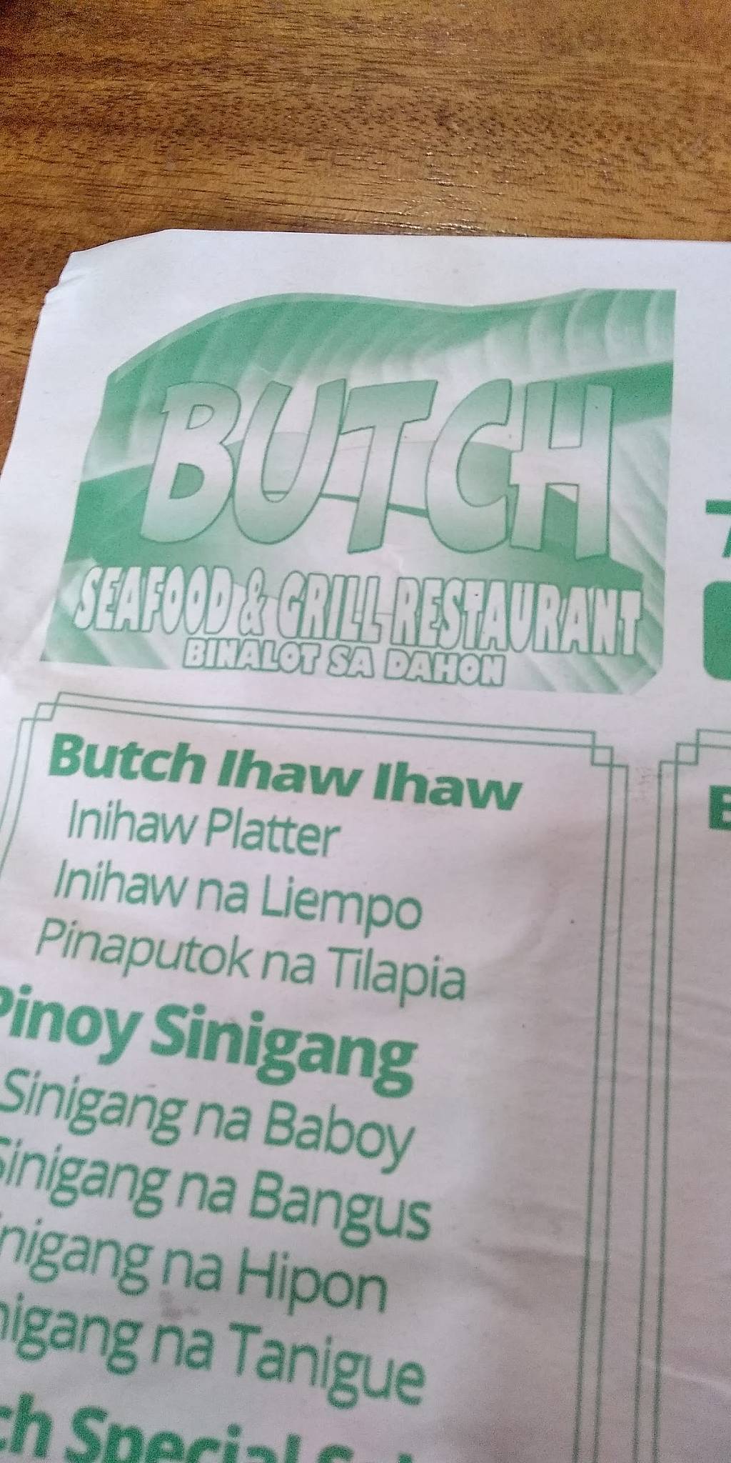 Menu at Butch Seafood & Grill Restaurant, Batangas, 8 National Road