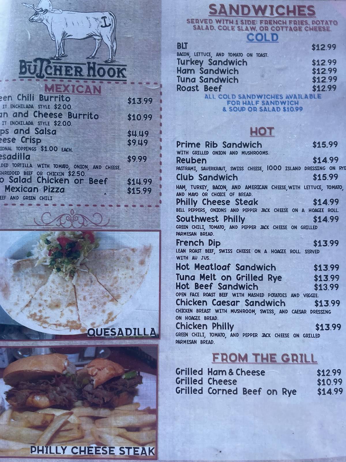 Menu at Butcher Hook Restaurant, Tonto Basin, 221 Butcherhook Dr