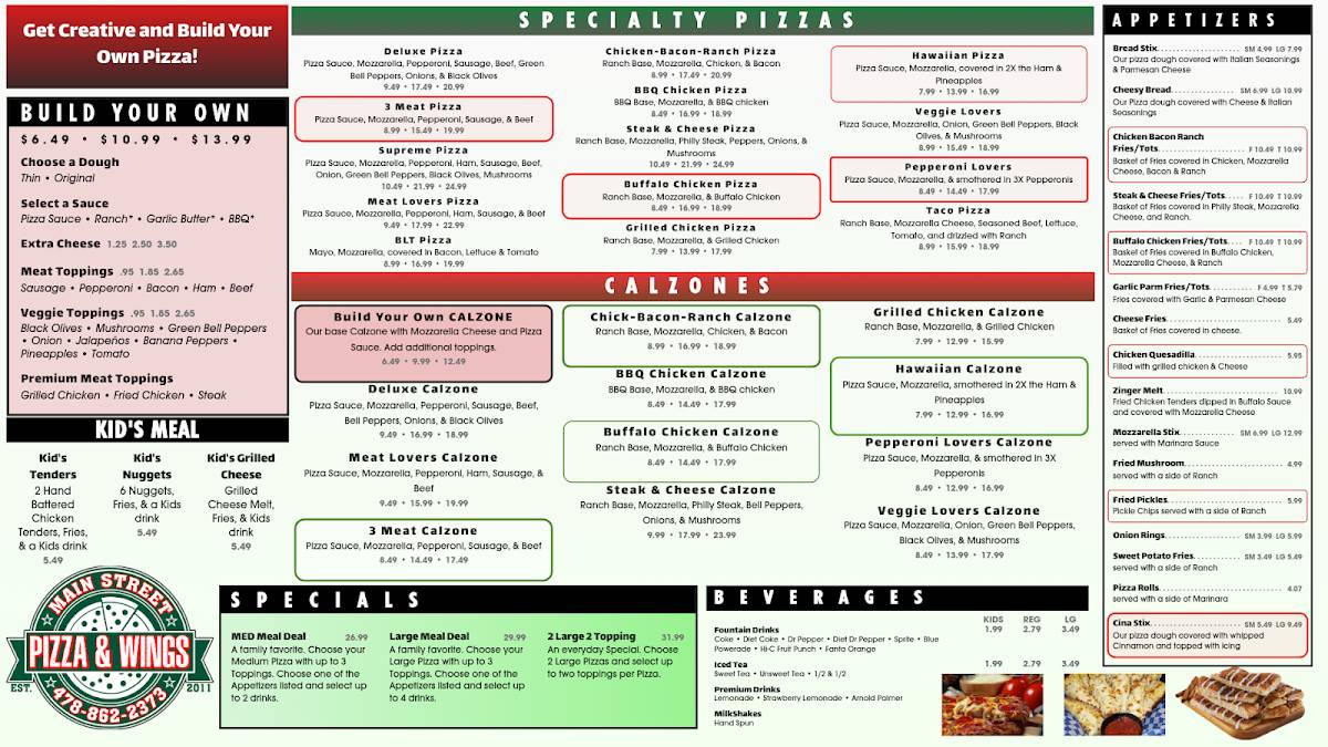 Menu at Main Street Pizza & Wings pizzeria, Butler, 8 W Main St
