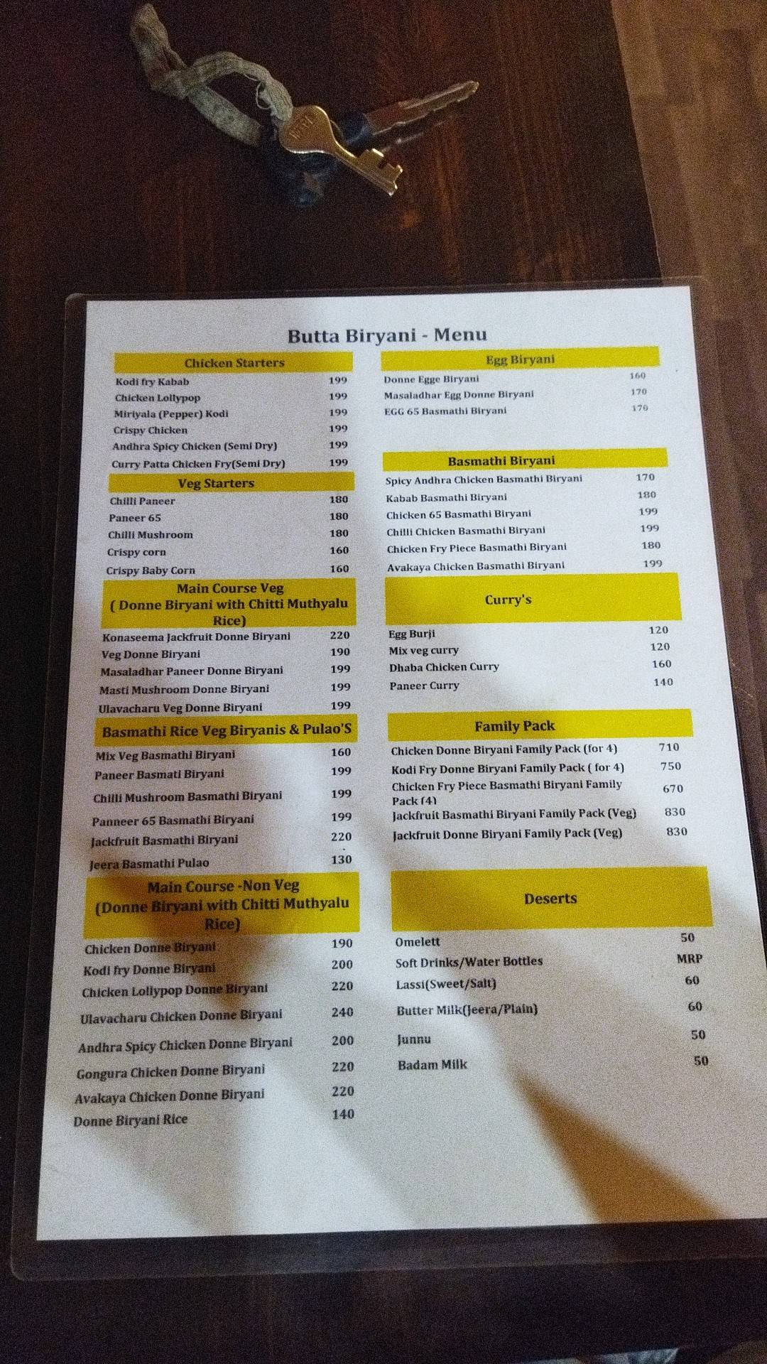 Menu at Butta Biryani, Hyderabad, Pilla No 1668