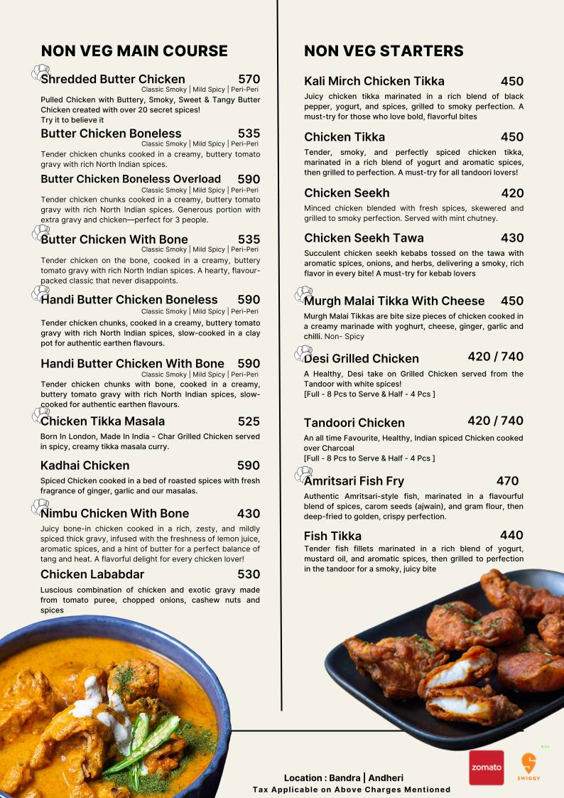 Menu at Butter Chicken Factory, Andheri, Mumbai, Shop No 8