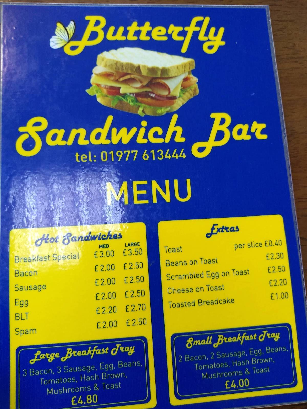Menu at Butterfly’s cafe, Pontefract