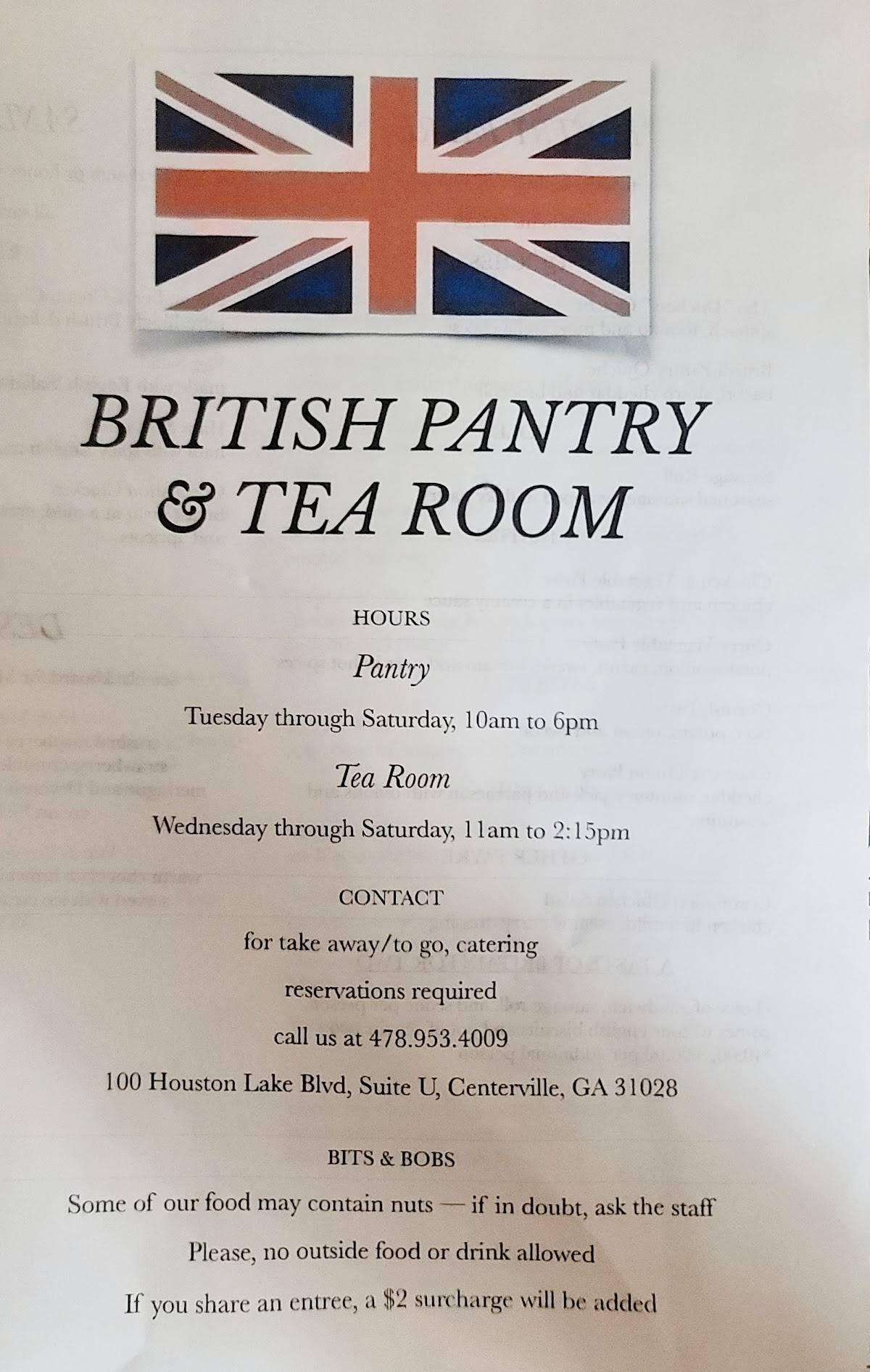 Menu at British Pantry & Tea Room restaurant, Centerville