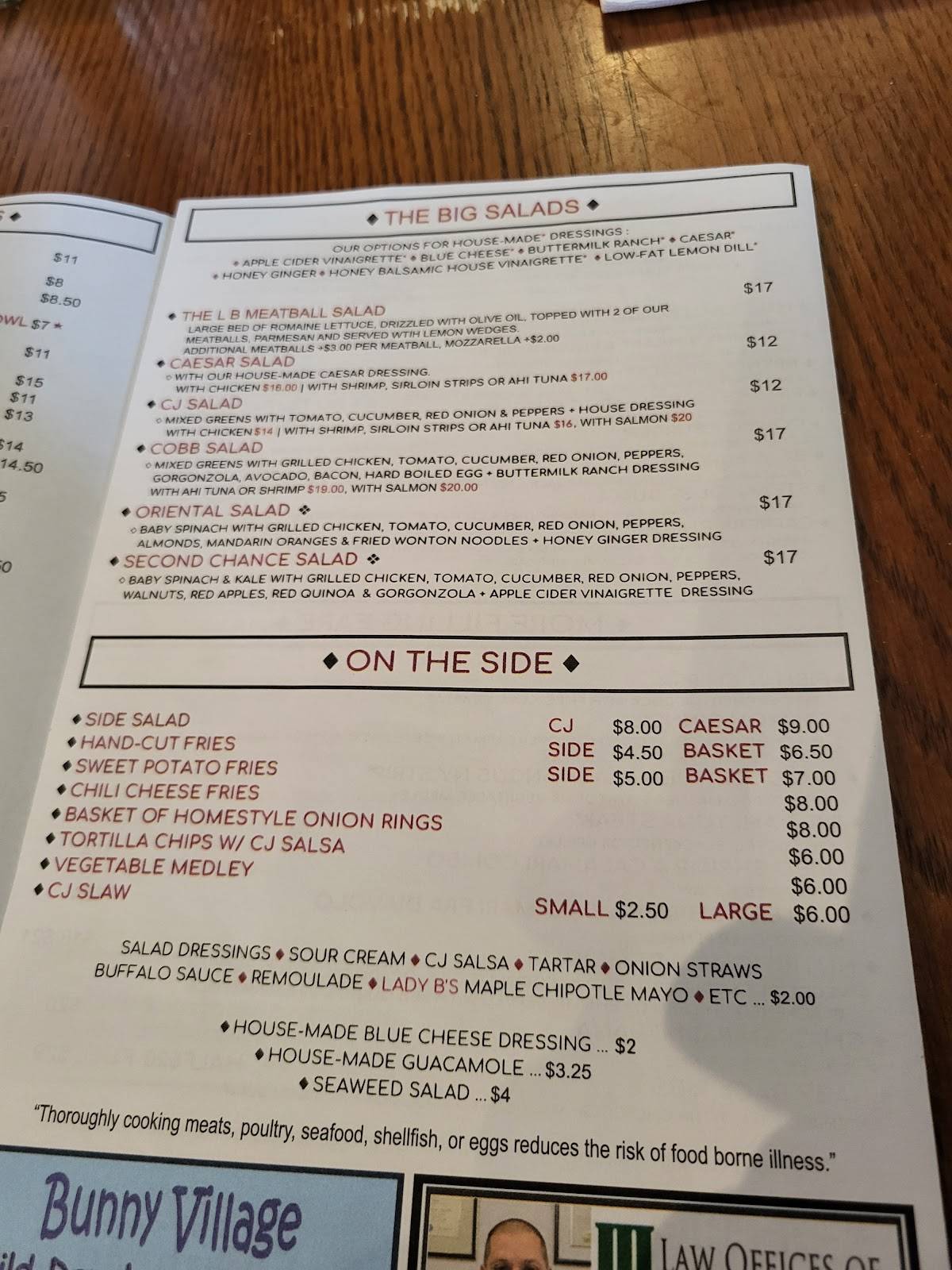 Menu at C.J. Sparrow pub & bar, Cheshire