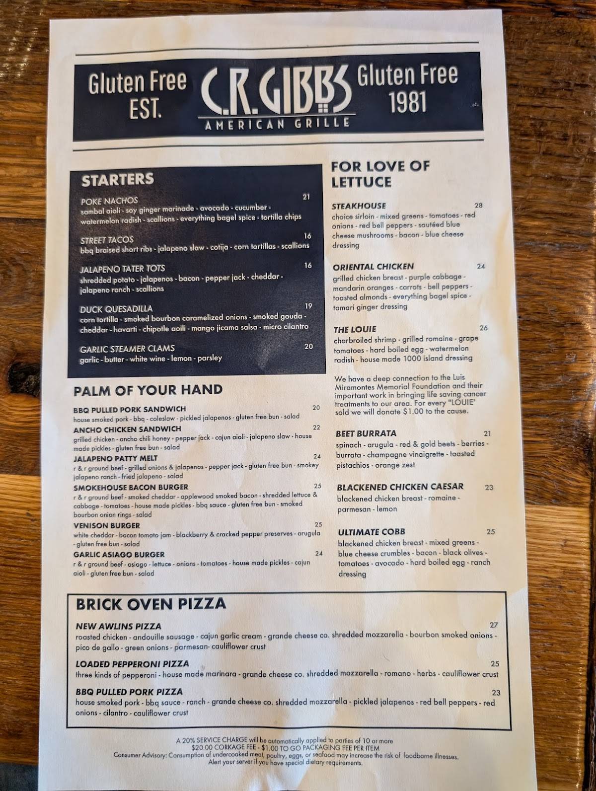 Menu at C.R. Gibbs American Grille restaurant, Redding