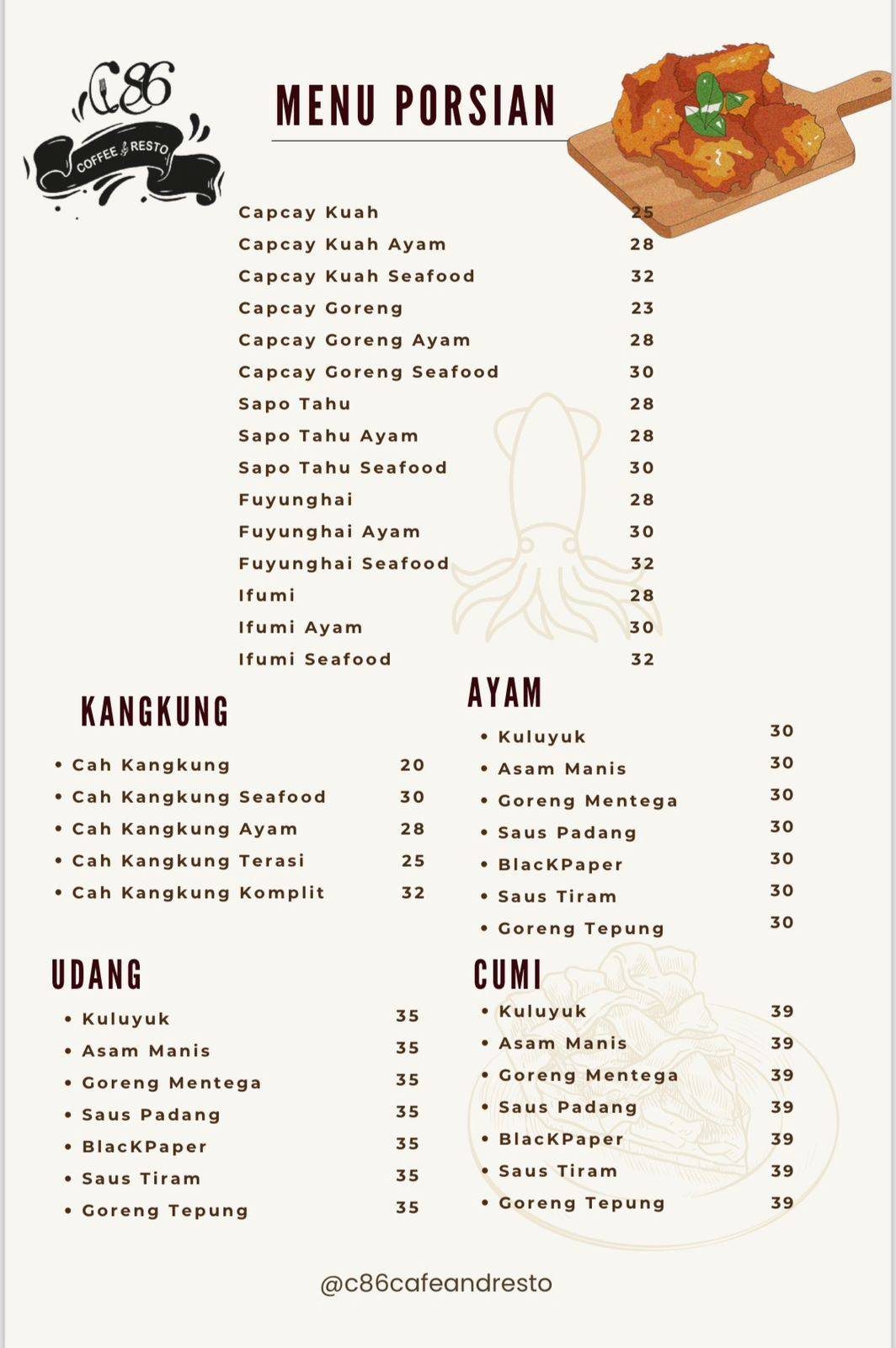 Menu at C86 Coffee Resto restaurant, Indonesia, Jl. Raya Ciangsana No.8