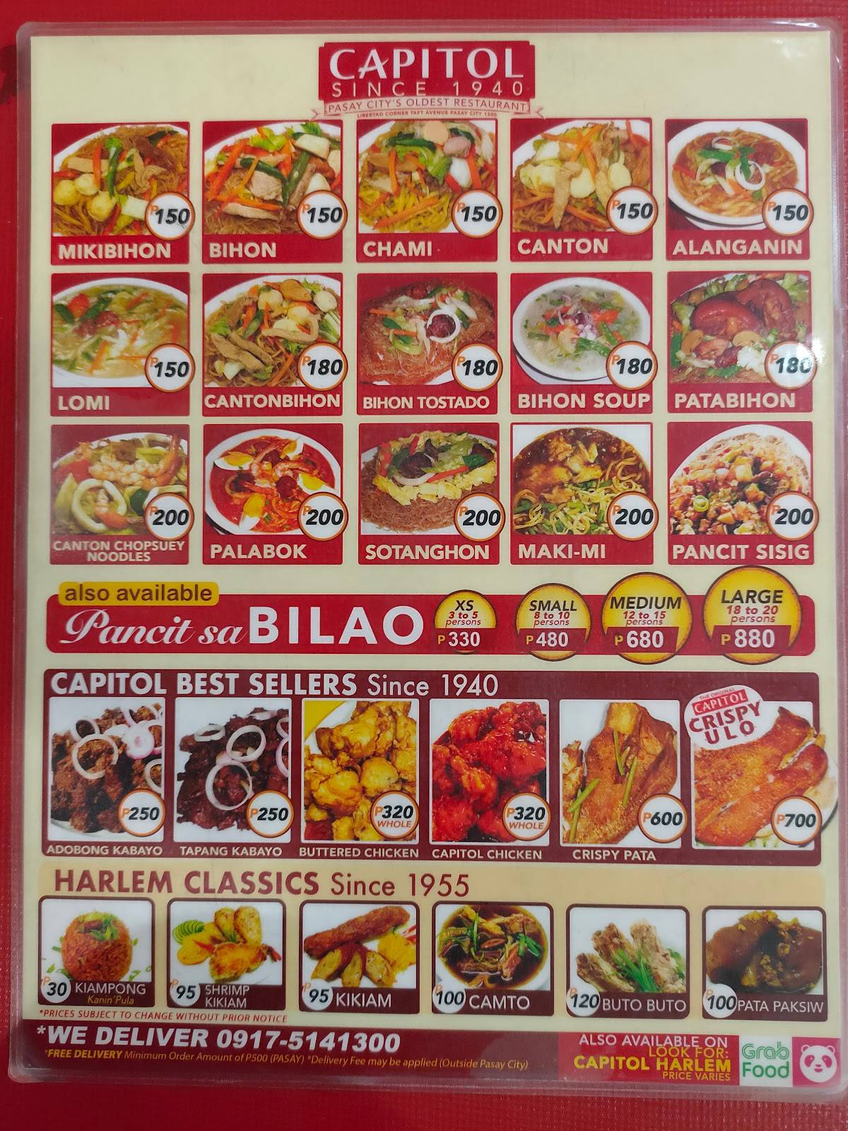 Menu at CAPITOL PARES LIBERTAD restaurant, Pasay