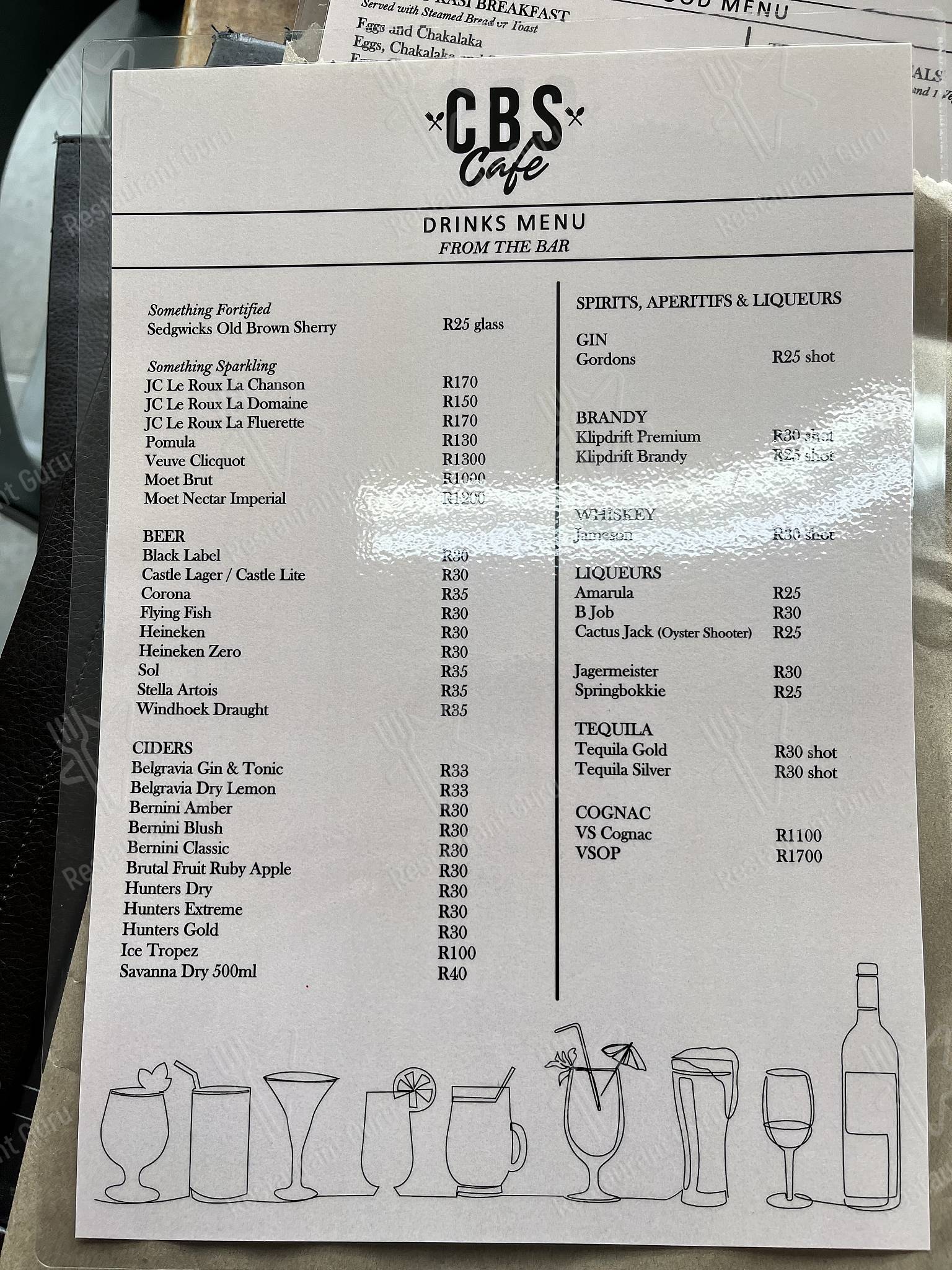 Menu at CBS Cafe, Mossel Bay