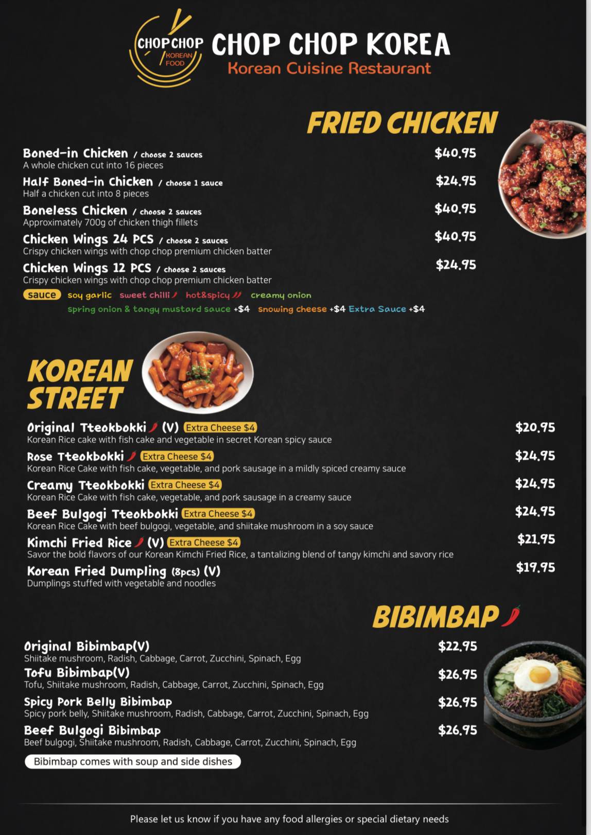 Menu at CHOP CHOP KOREA restaurant, Mount Lawley
