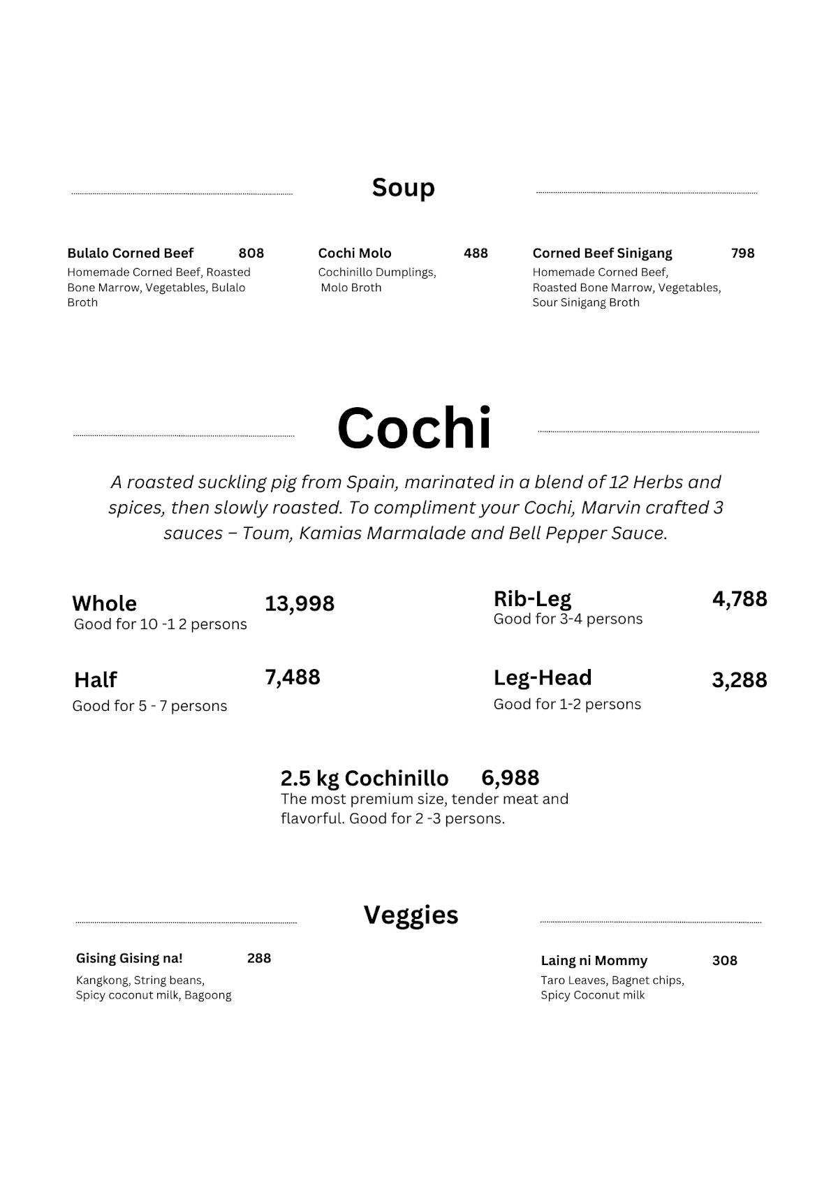 Menu at COCHI by Marvin Agustin restaurant, Taguig