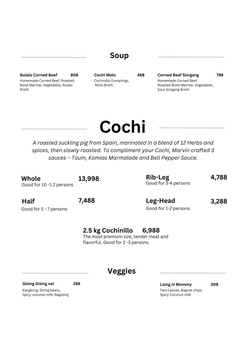 Menu at COCHI by Marvin Agustin restaurant, Taguig