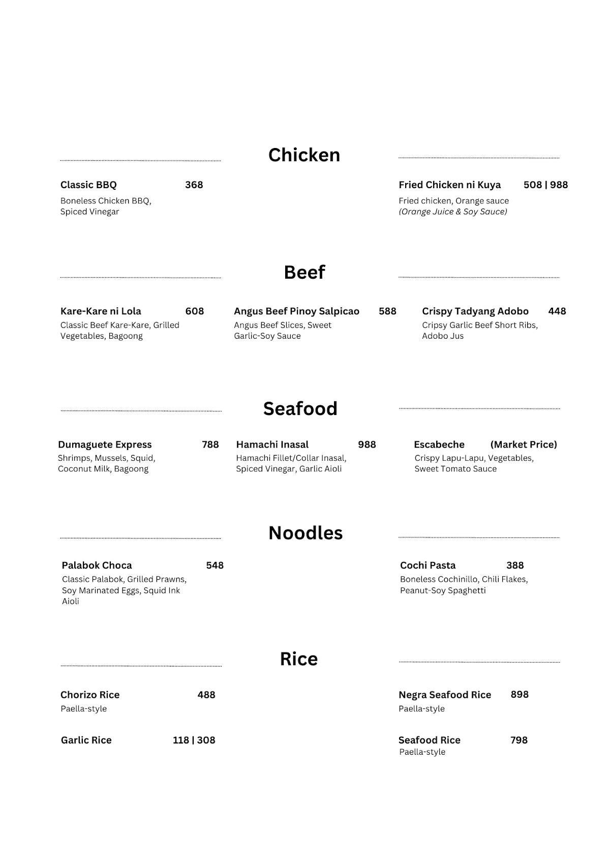 Menu at COCHI by Marvin Agustin restaurant, Taguig